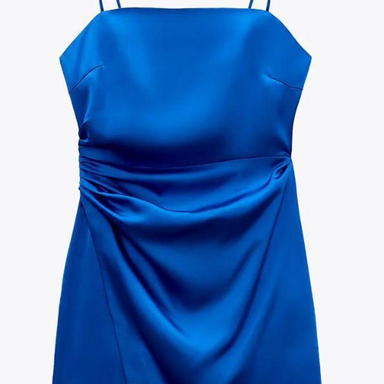 Zara cobalt blue ruched satin mini dress. Size UK... - Depop