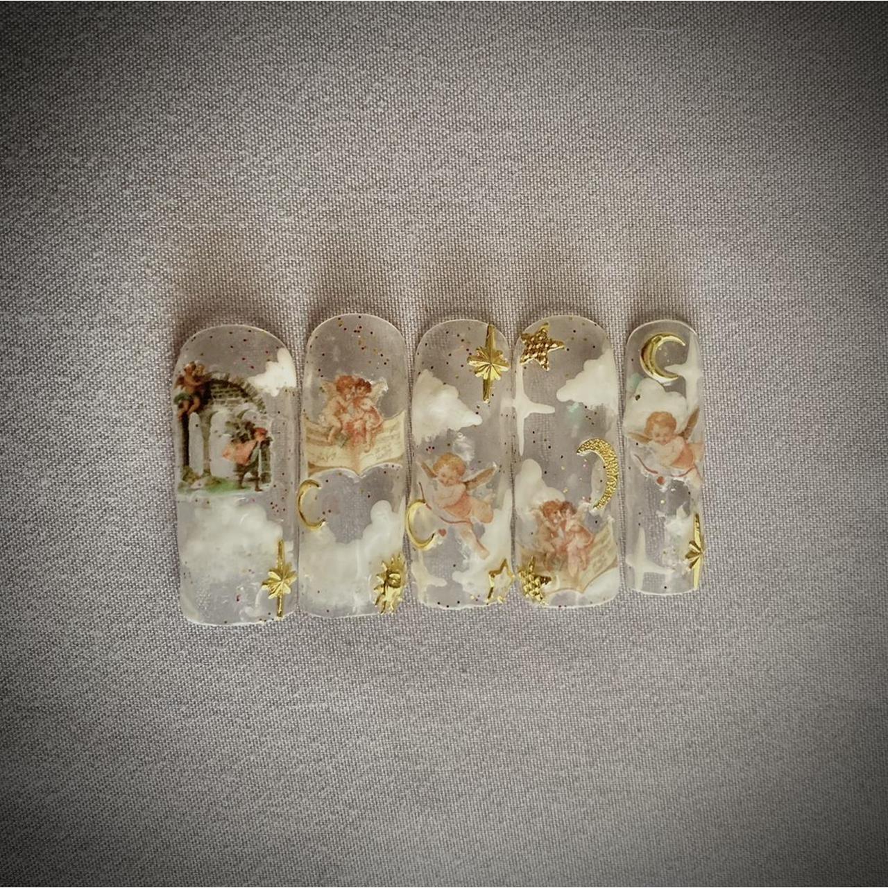 Nails Inc. White and Gold Nails | Depop