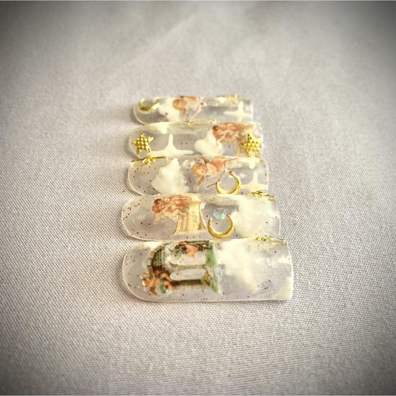 Nails Inc. White and Gold Nails | Depop