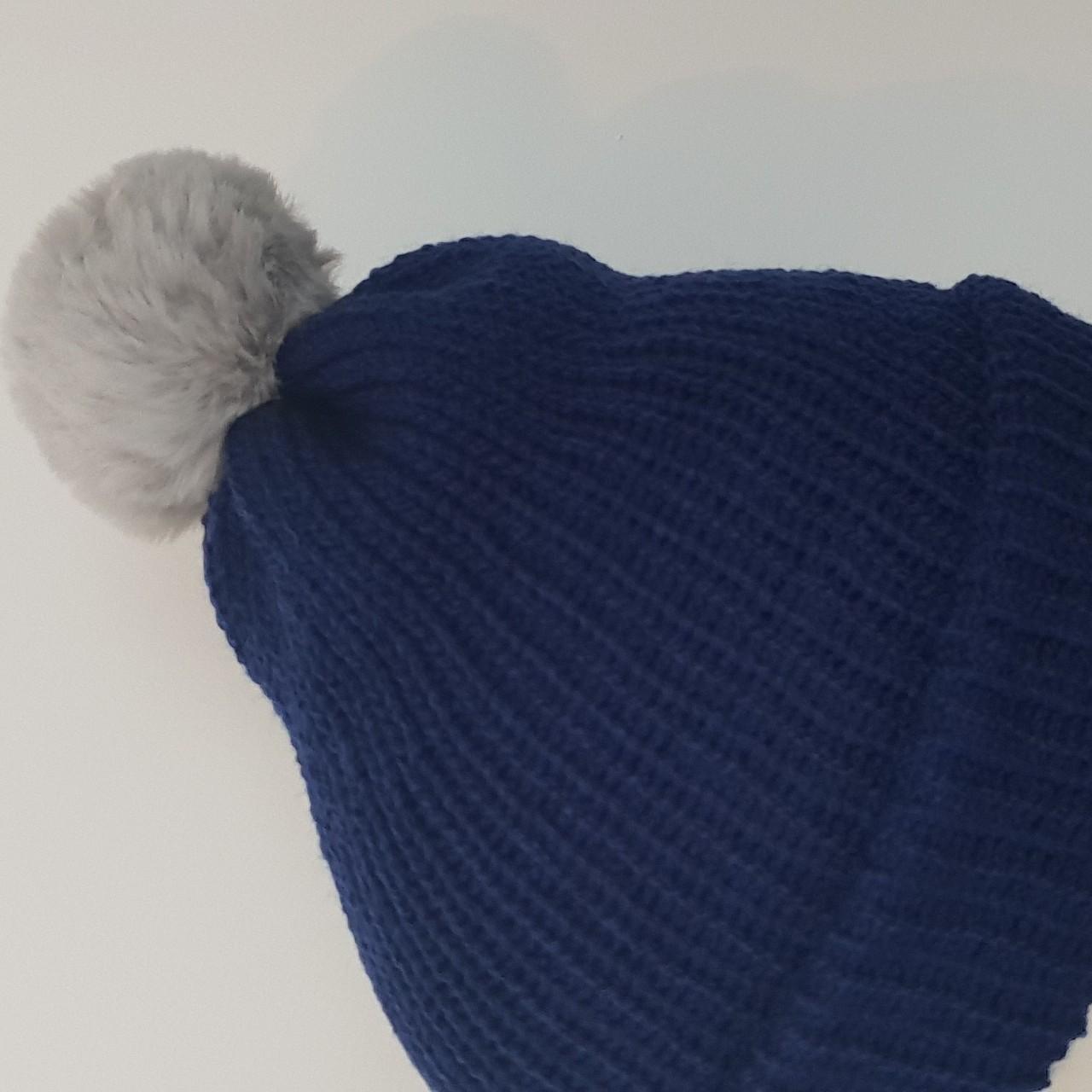 Blue Pom pom hat. Handmade using dark blue 70%... - Depop