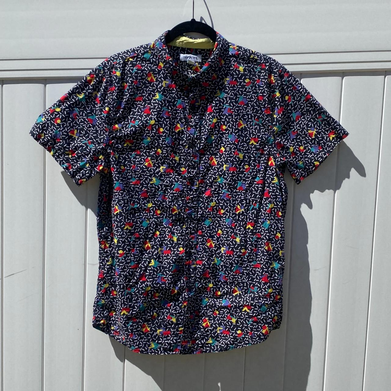 Geometric Button Up Size M Old school arcade floor... - Depop