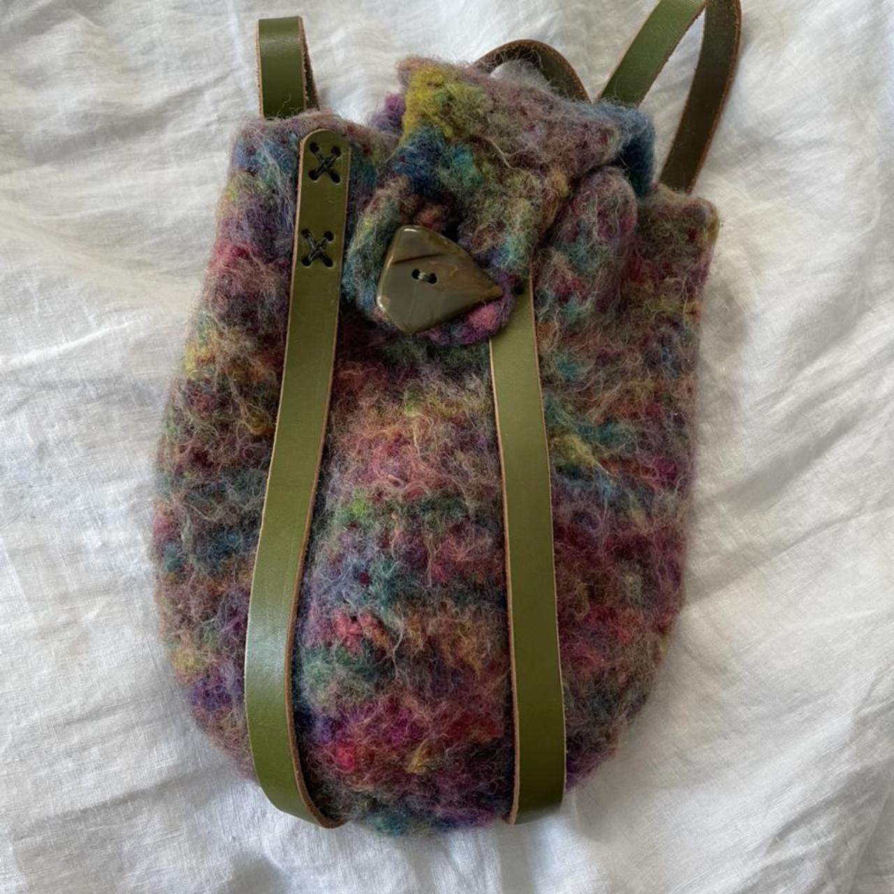 Handmade felt backpack with adjustable leather... - Depop