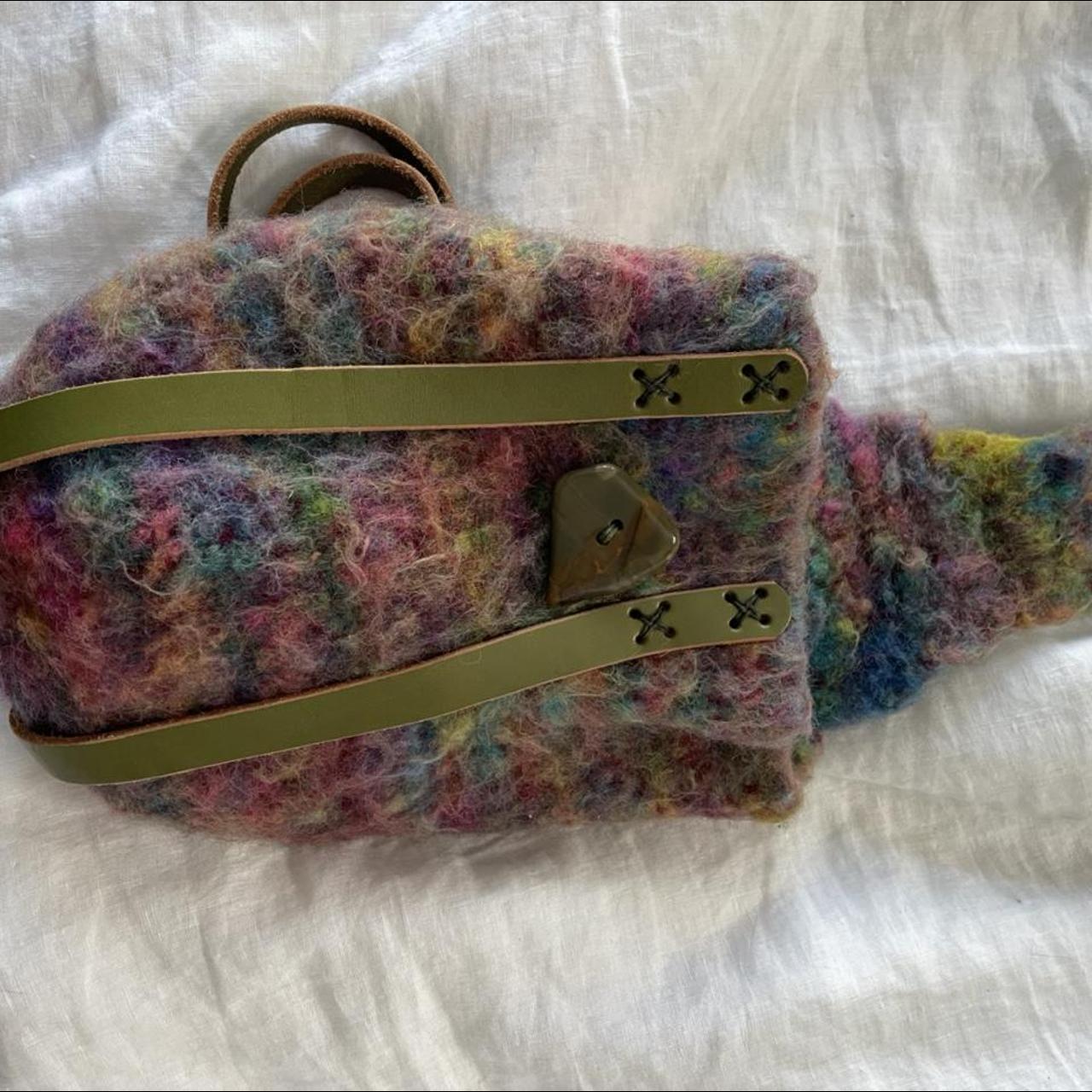 Handmade felt backpack with adjustable leather... - Depop