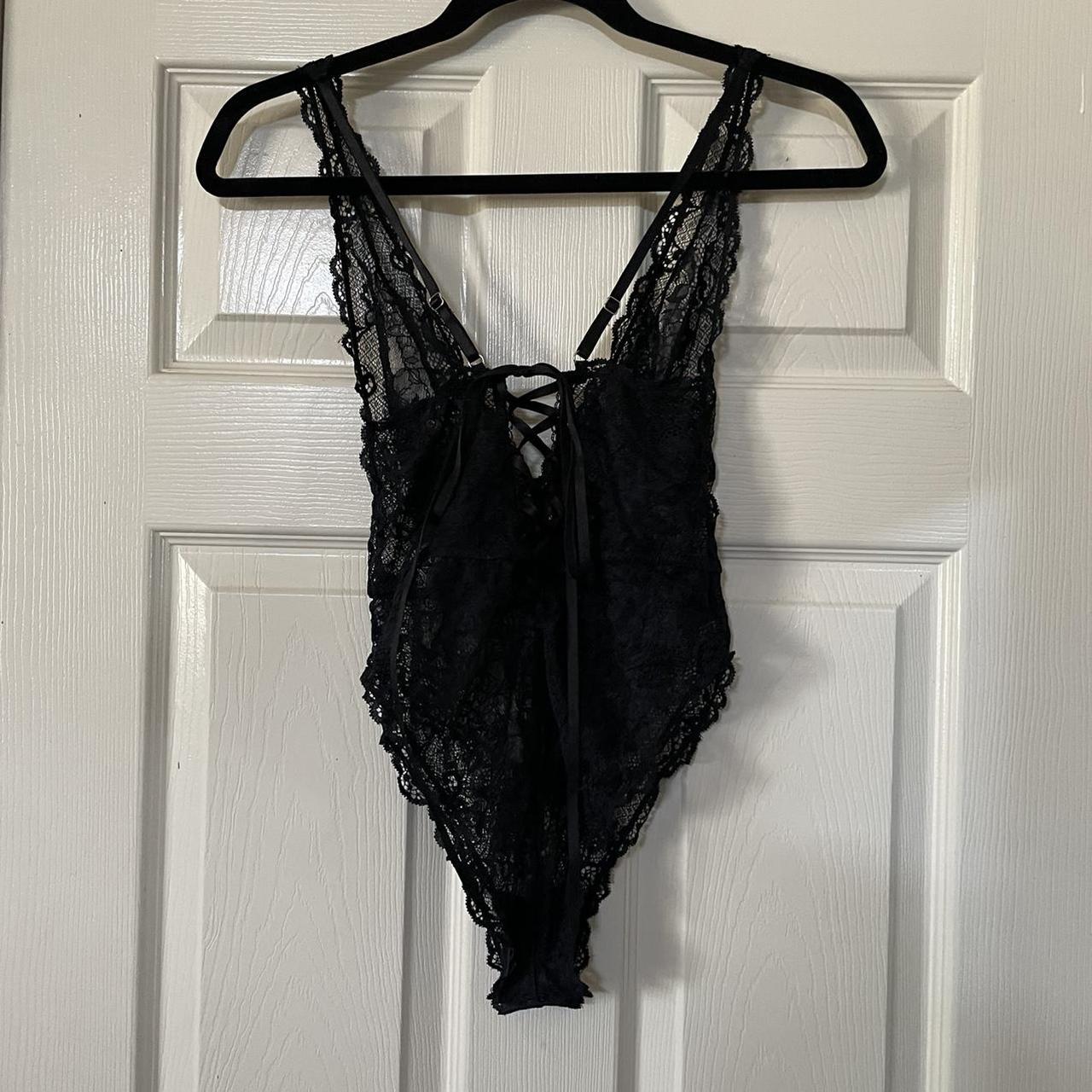 asos black lace bodysuit -adjustable tie strap in... - Depop