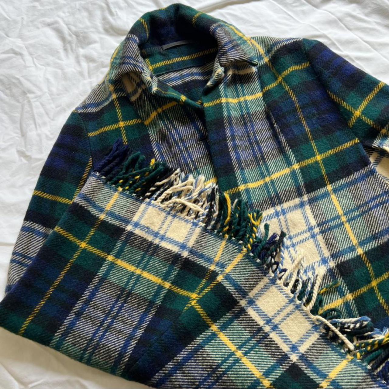 Handmade Fringed Plaid Wool Poncho from the 70's 💿... - Depop