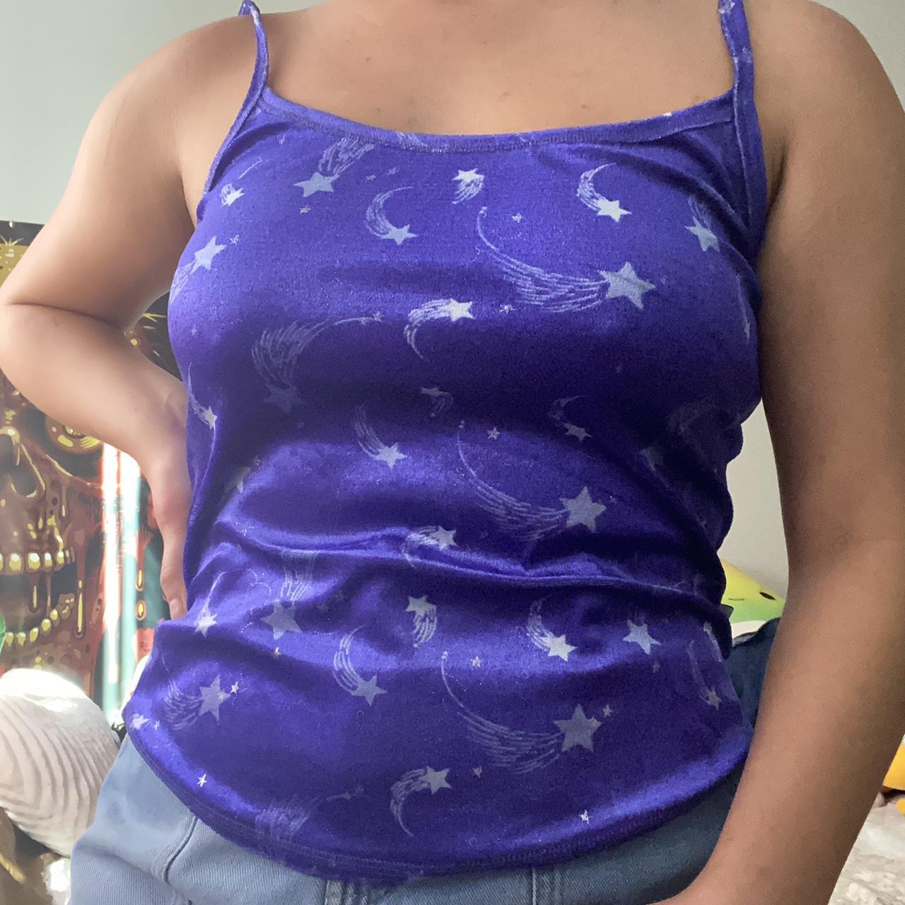 velvet deep violet top with silver glittery shooting... - Depop