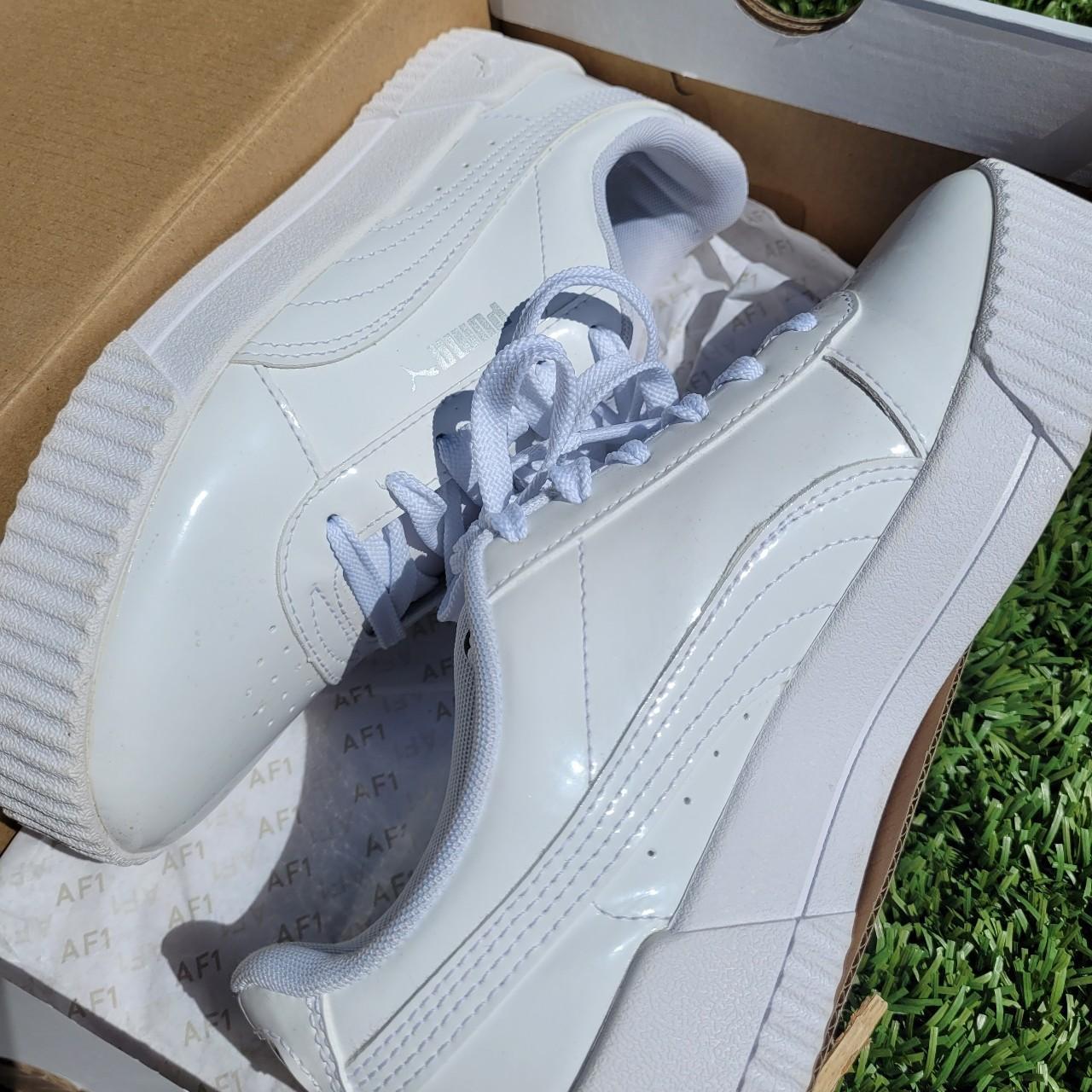 •size 4 white shiny puma trainers • •Absolutely love... - Depop