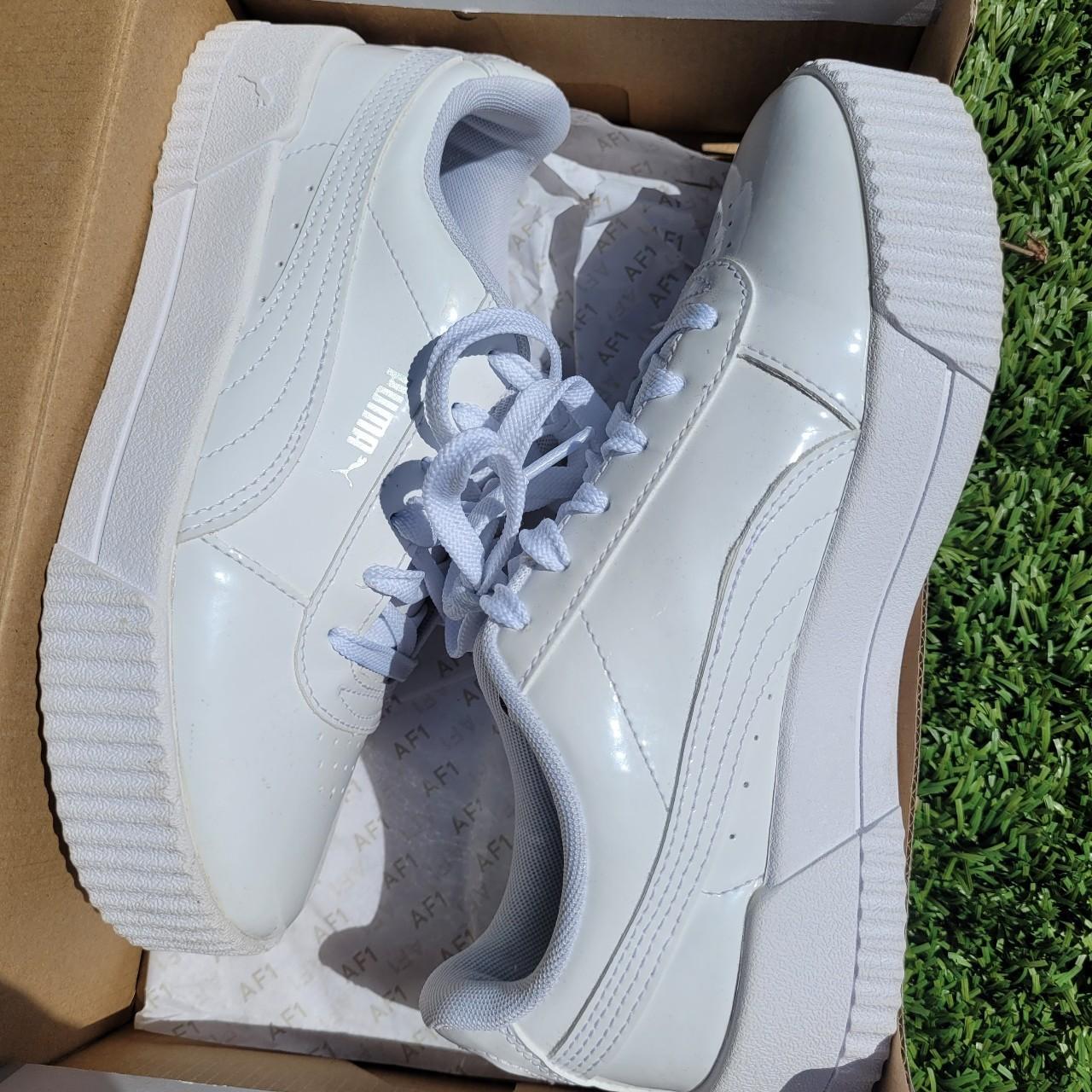 •size 4 white shiny puma trainers • •Absolutely love... - Depop