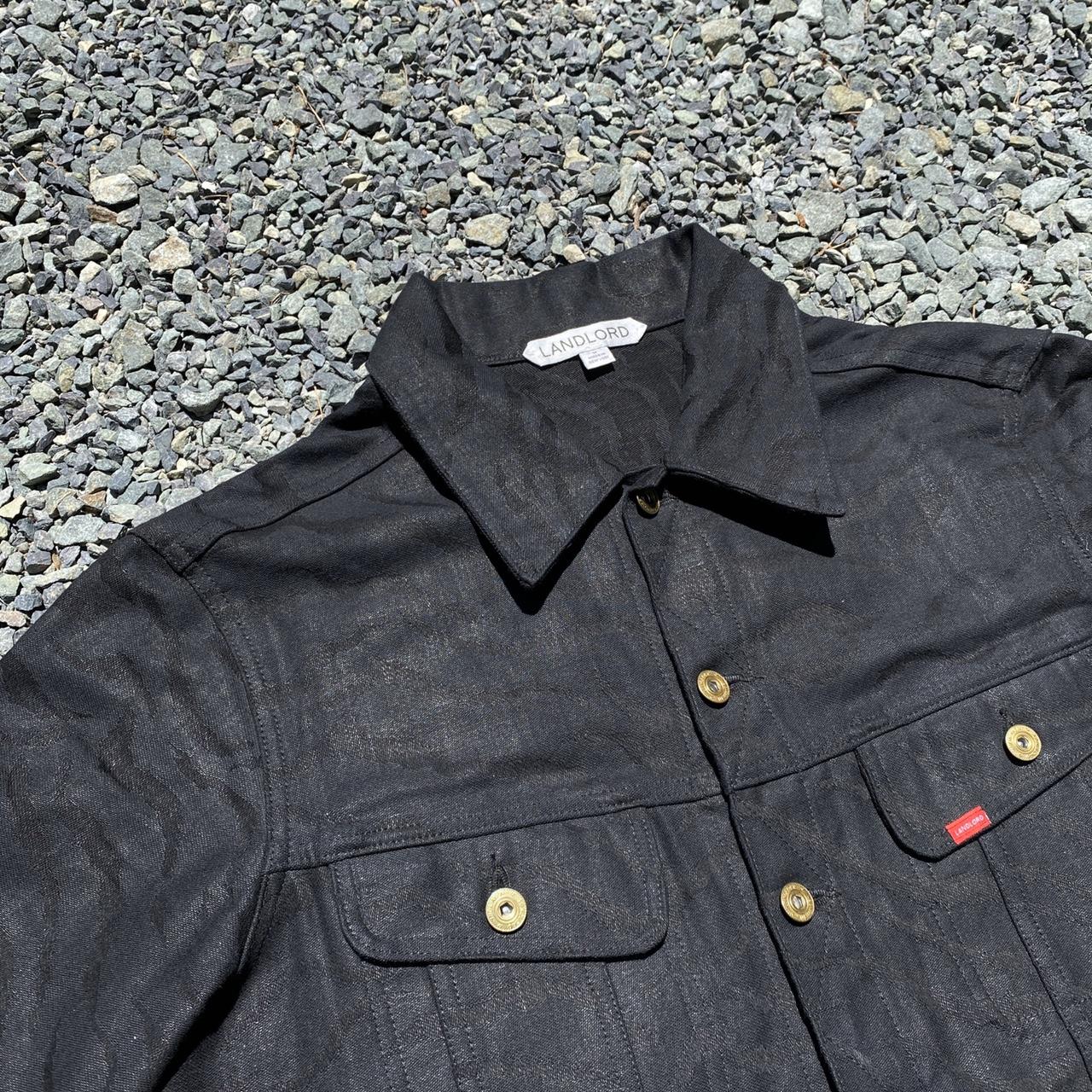 Men’s black “tiger weave” denim trucker jacket from... - Depop