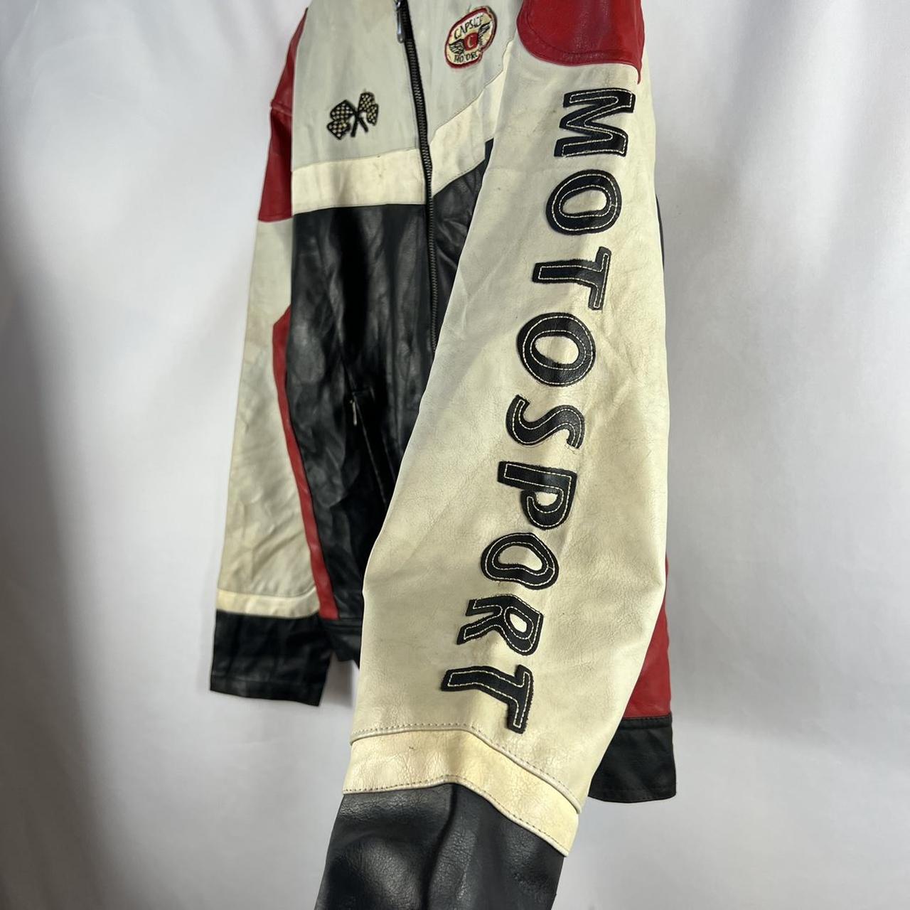Vintage 90s Motorsport Leather Biker Jacket - Size... - Depop