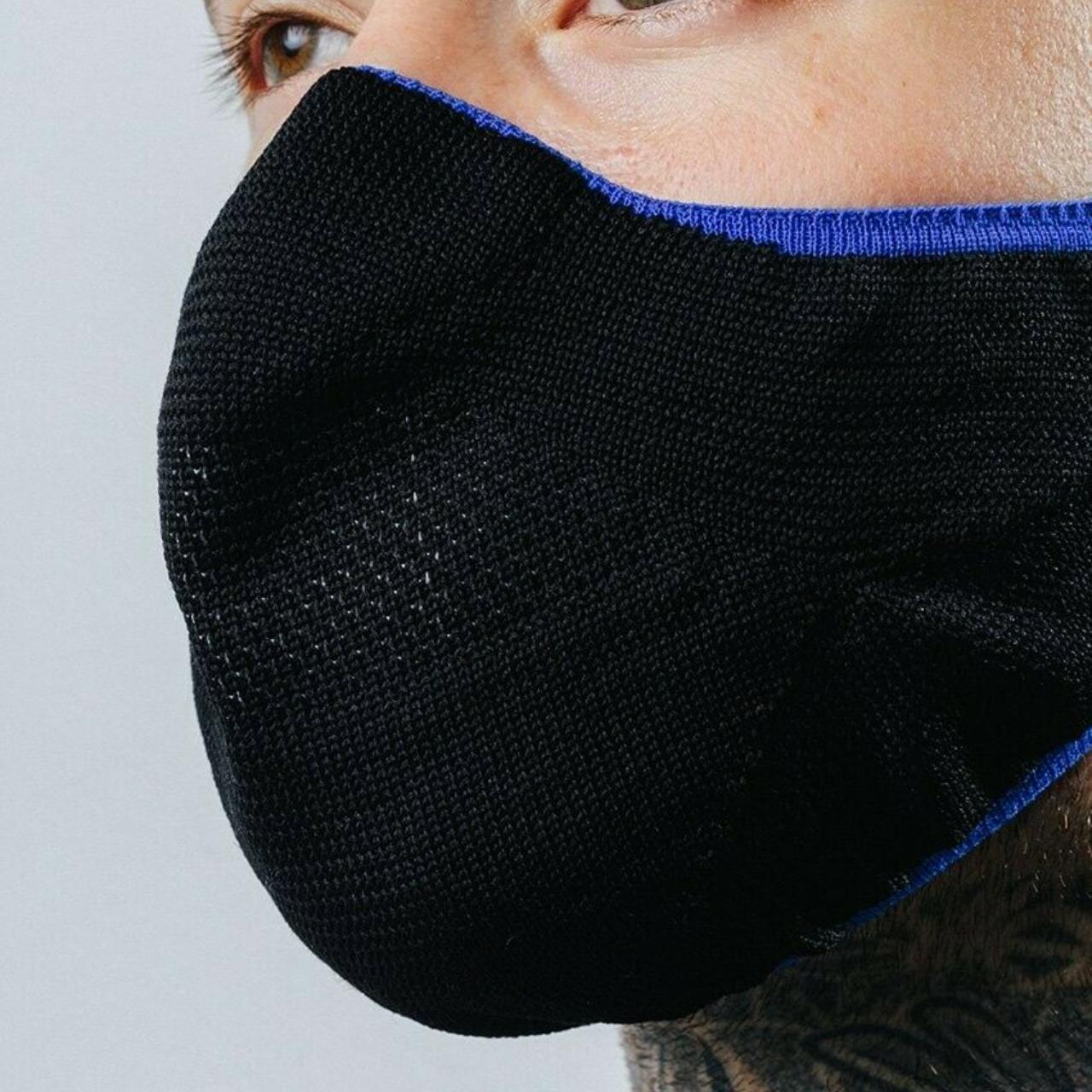 HYPE ADULT BLACK WITH BLUE BORDER KNIT FACE... - Depop