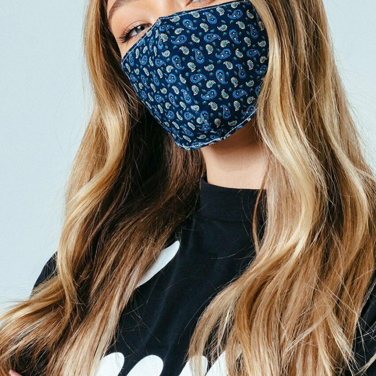 The HYPE. adult blue beige paisley adjustable face... - Depop