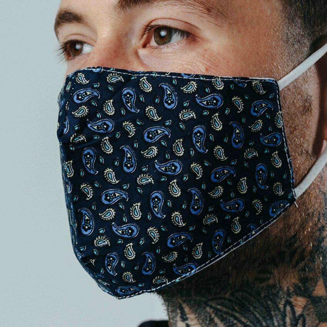 The HYPE. adult blue beige paisley adjustable face... - Depop