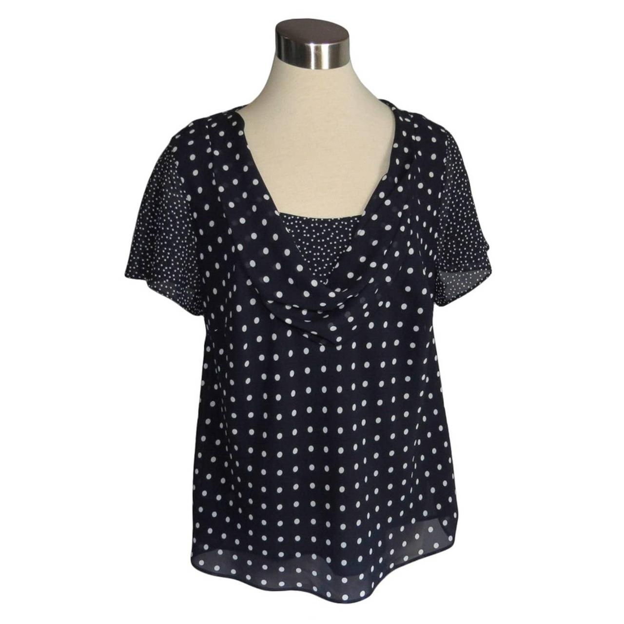 Robbie Bee Women's Blue and White Blouse | Depop