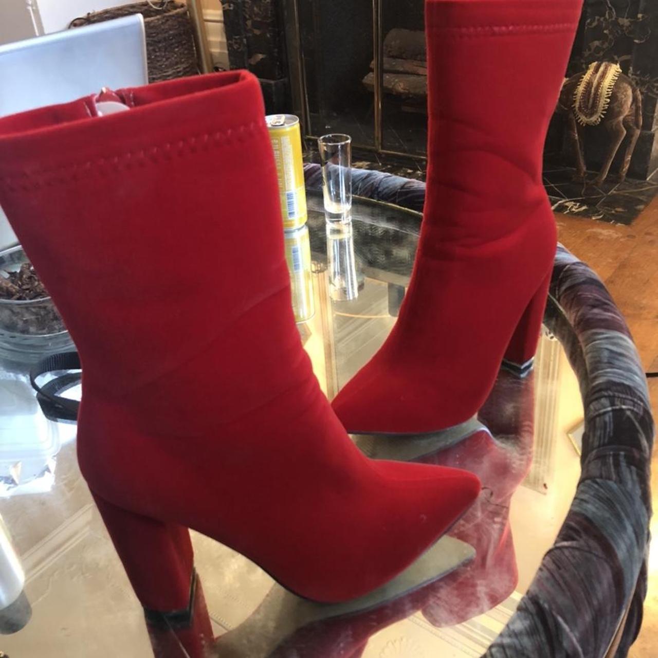 Suede Red Pointed Heel Boots Worn Once - Depop