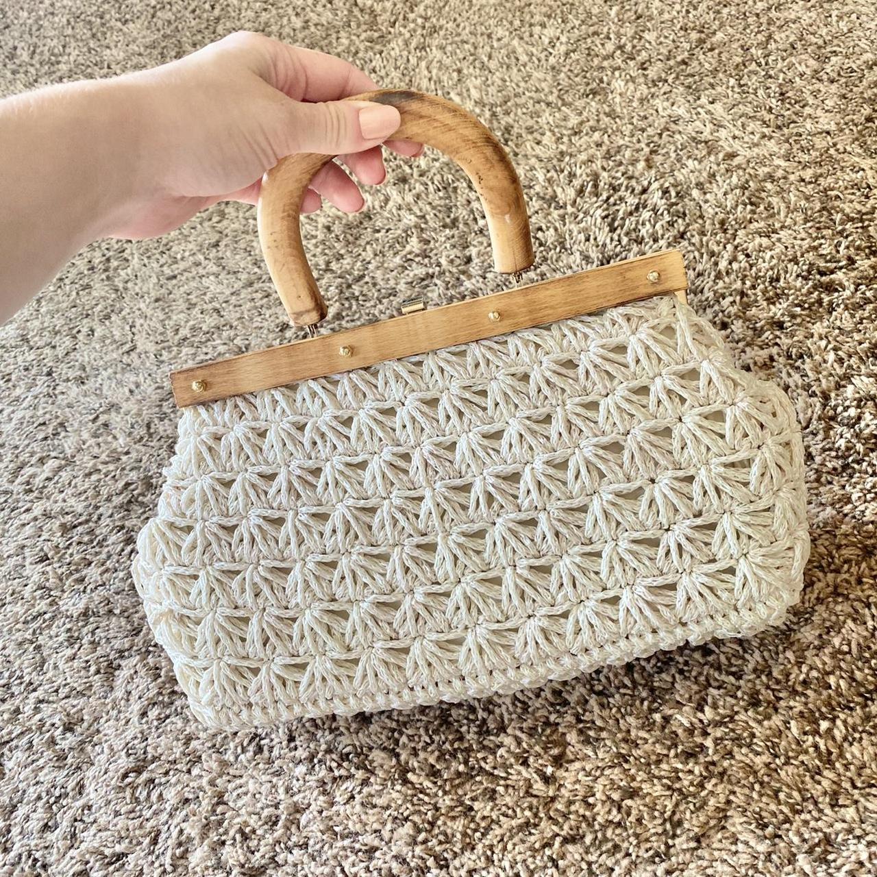 Totally retro 1970s cream lace crocheted handbag... - Depop