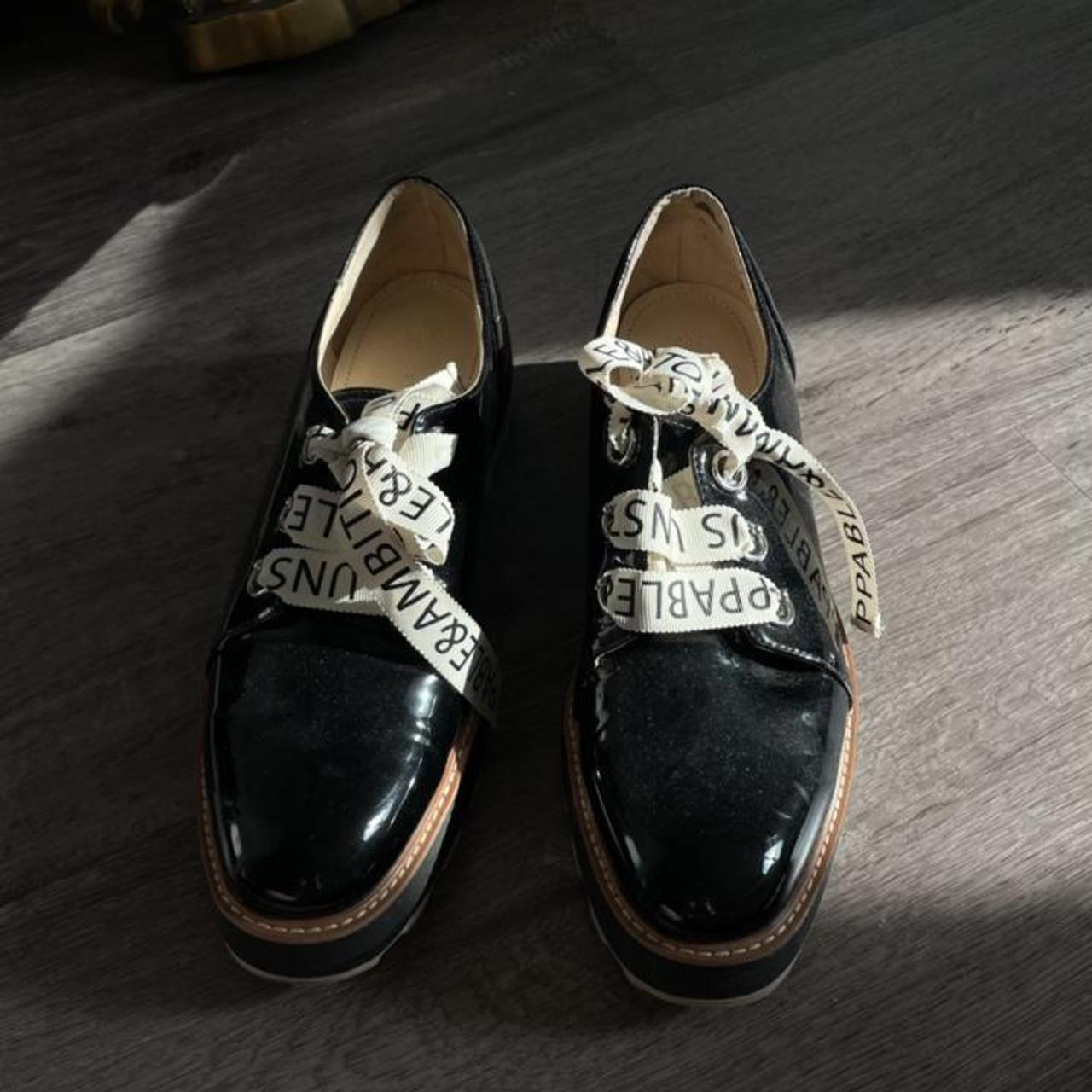 Super Unique Loafers with designed laces and white... - Depop
