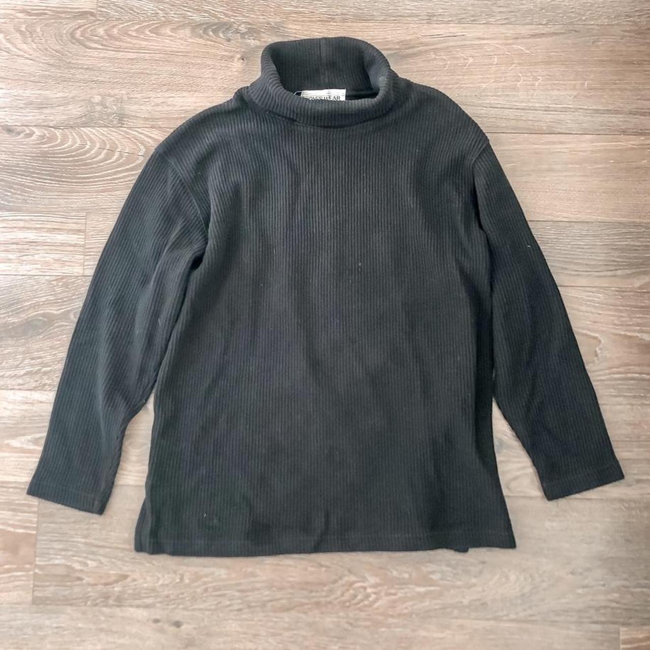 BLACK 100 % COTTON KNIT RIBBED TURTLENECK SWEATER... - Depop