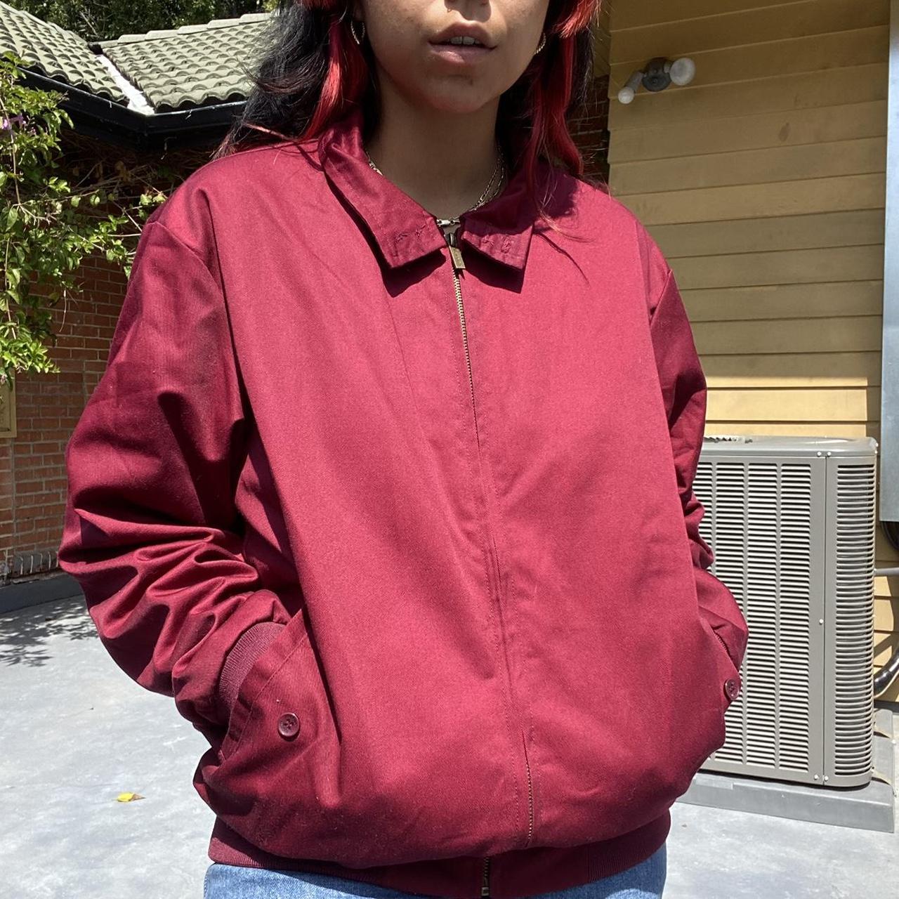 Amazing quality collared zip up maroon jacket with... - Depop