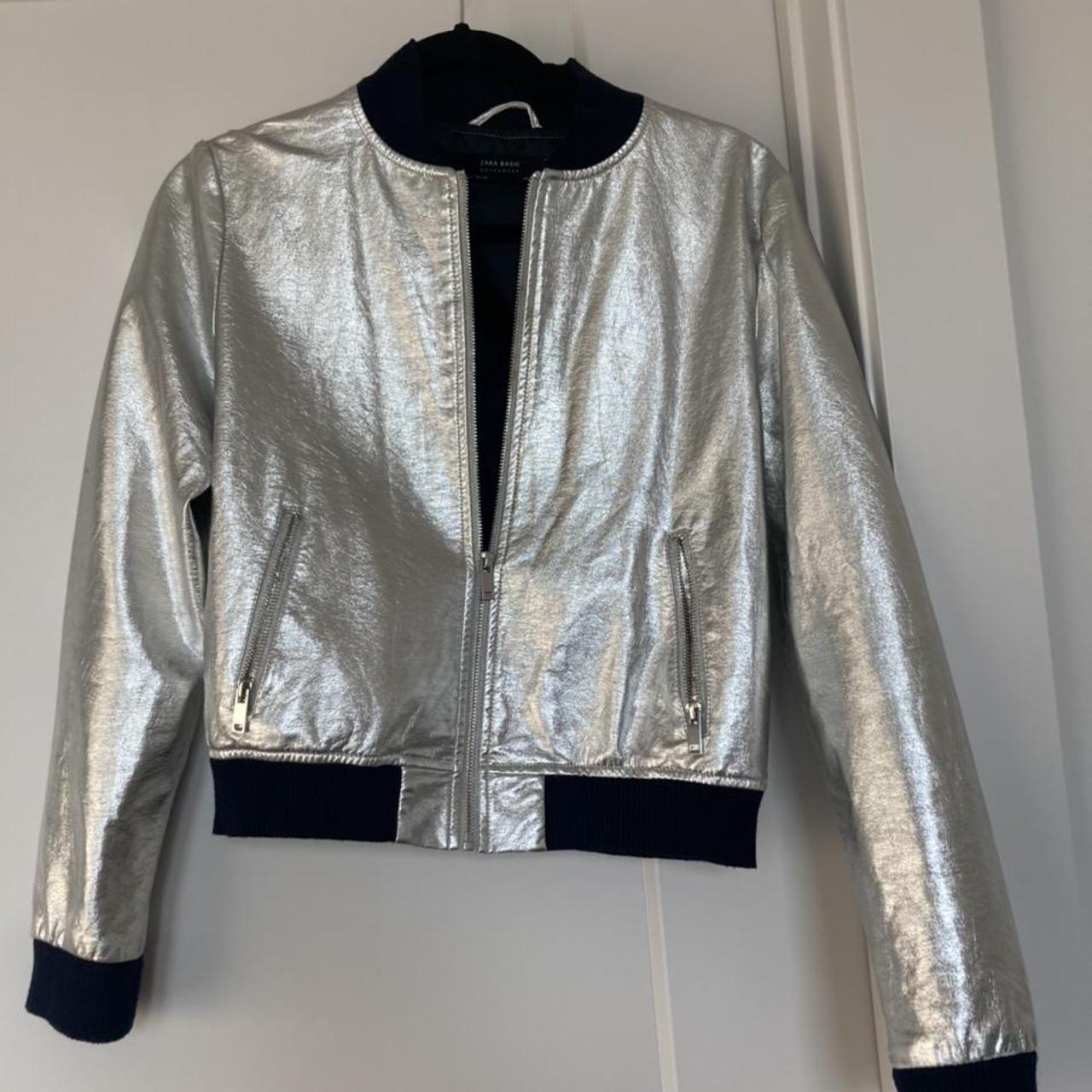 Silver metallic jackets , Navy accents with floral... - Depop
