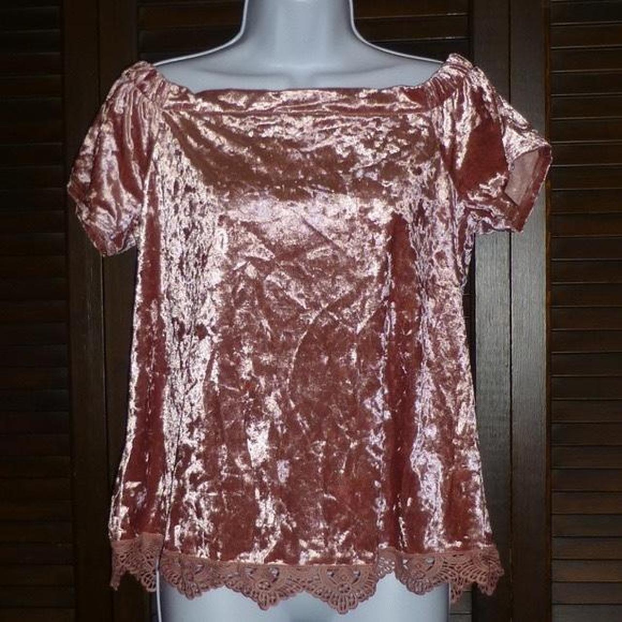 Pink Velvet Off the Shoulder Tie Back Top, M,... - Depop