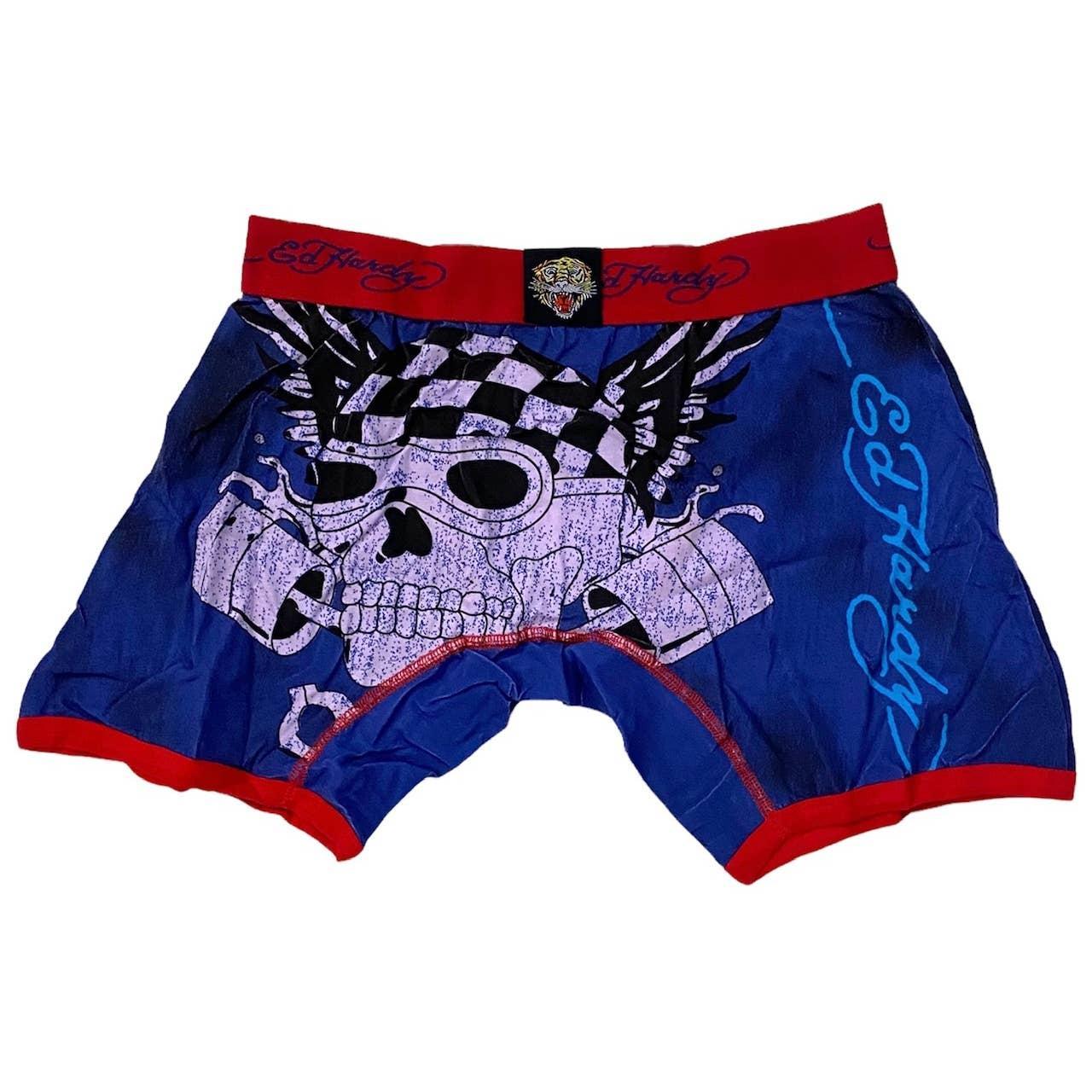 Ed Hardy Men's Red and Blue Boxers-and-briefs | Depop