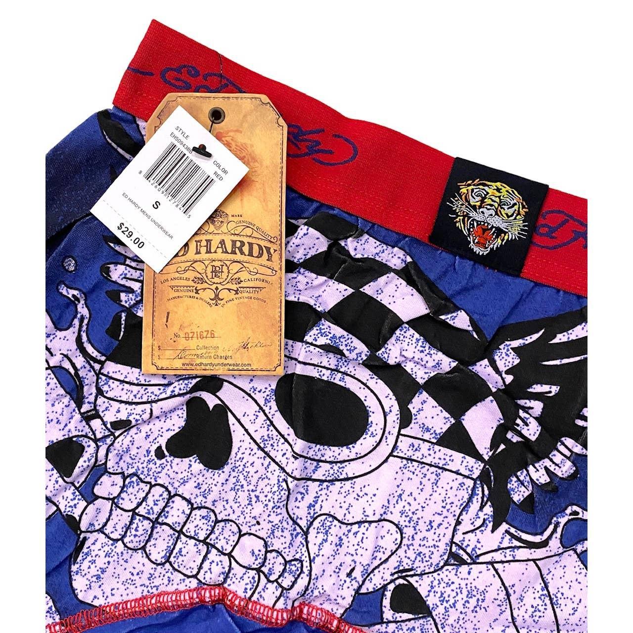 Ed Hardy Men's Red and Blue Boxers-and-briefs | Depop
