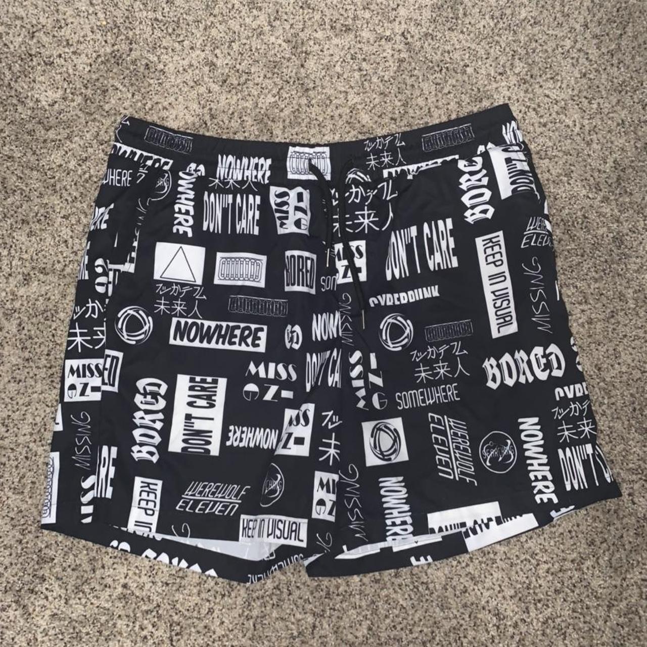 Black and white lettered shorts #shorts - Depop