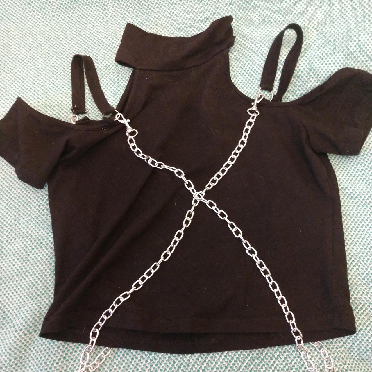 Black Current Mood crop top with cross body chains... - Depop
