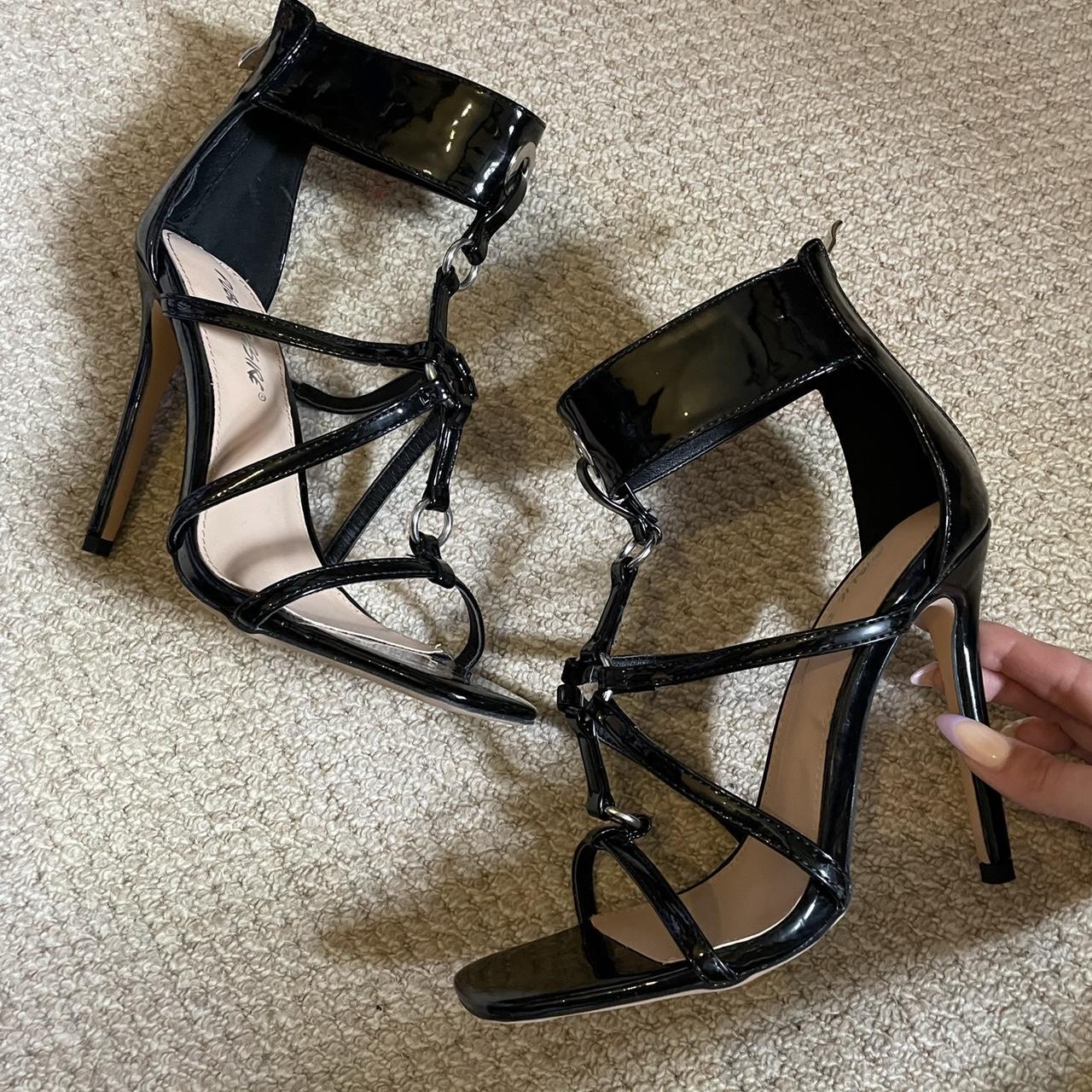Black pvc caged heels - size 4 - Depop