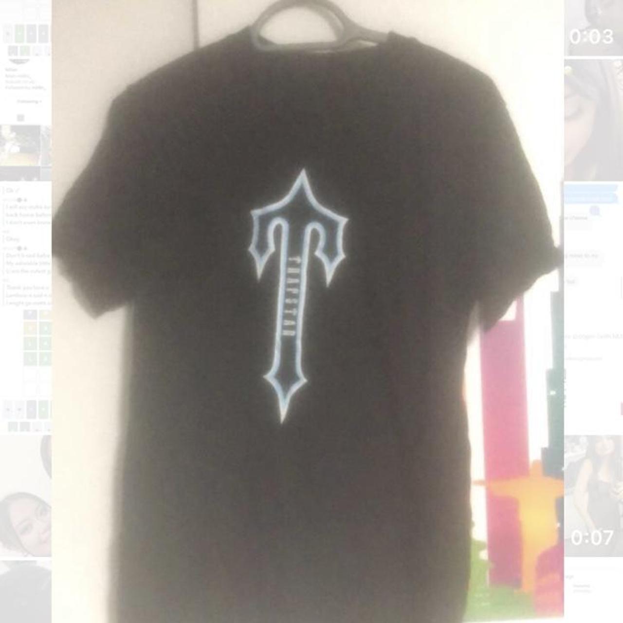 Trapstar black iron gate outline t shirt sky blue... | Depop
