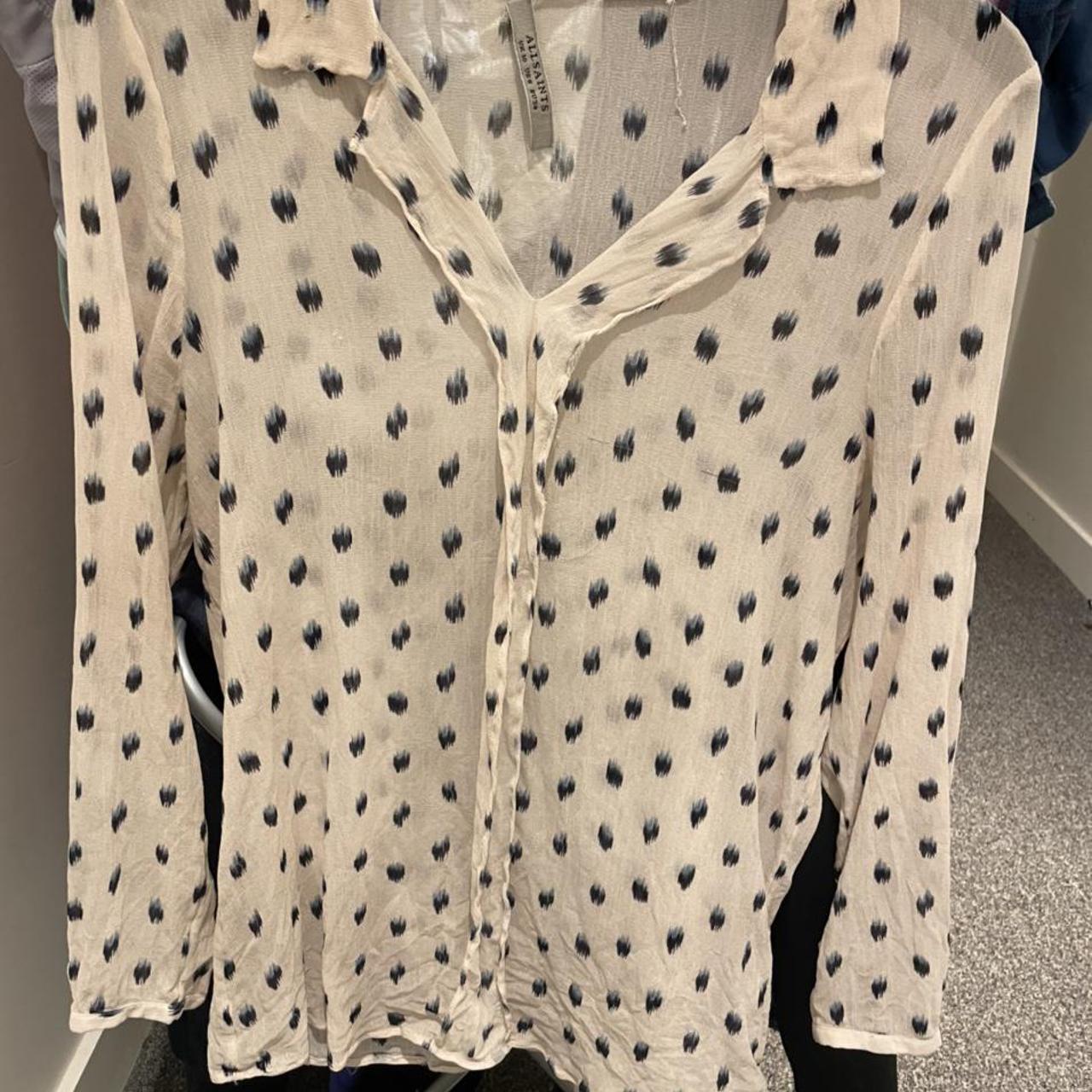 All saints 100% silk spotted shirt baby pink blue... | Depop