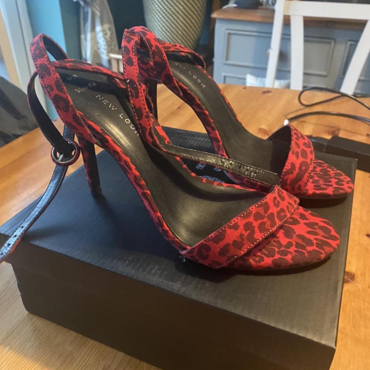 Red leopard print heels, size 6 and wide fit. Never... - Depop