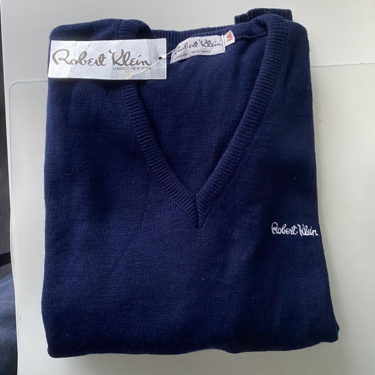 Vintage ROBERT KLEIN navy blue knit jumper... - Depop