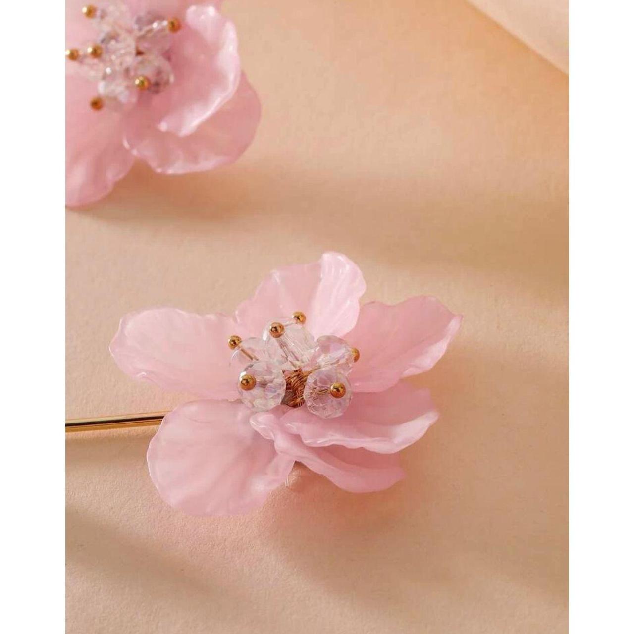 Pink Floral Pearl Dangle Earrings Super Cute And Depop