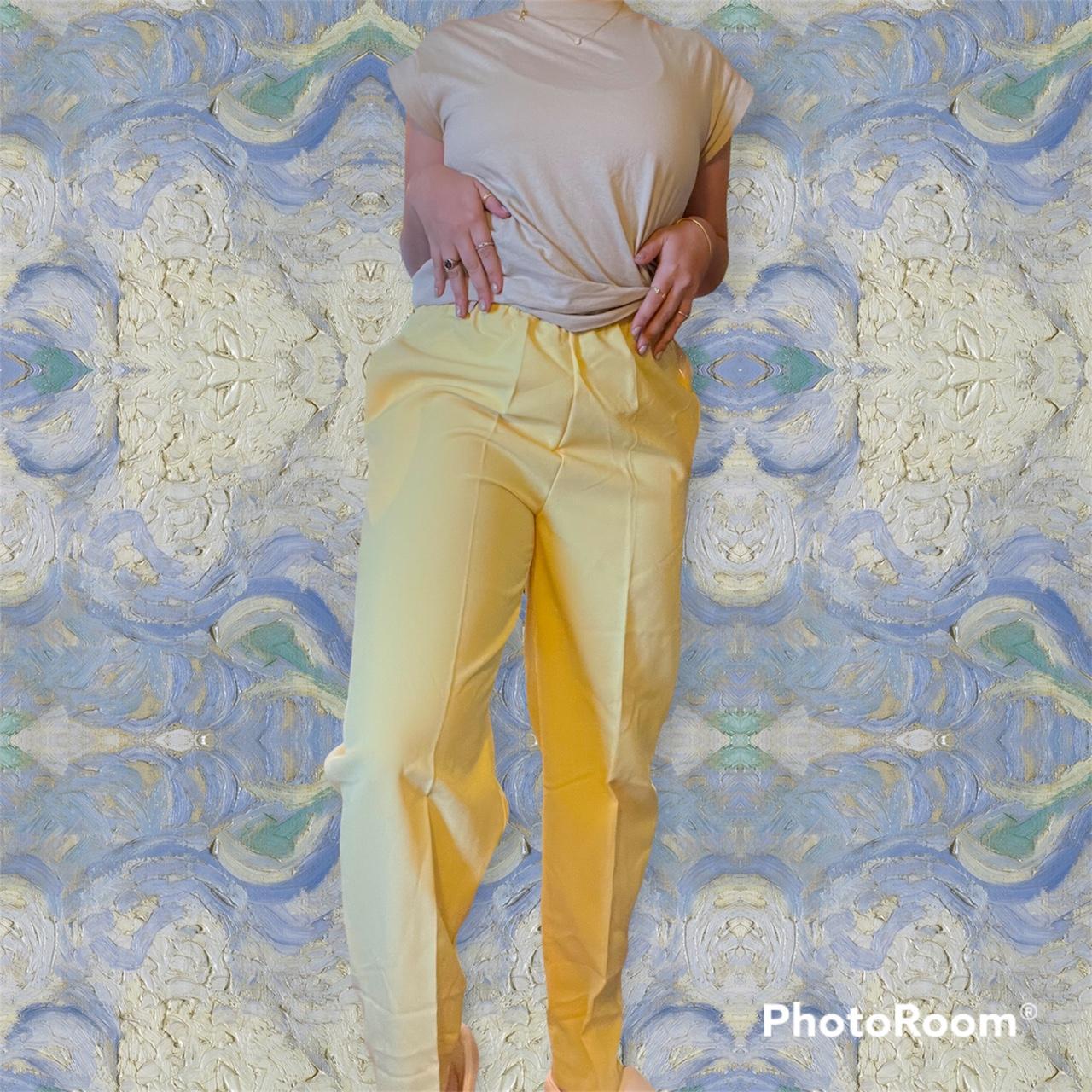 VNTG Pant Suit Bottoms Pastel yellow trouser pants... - Depop