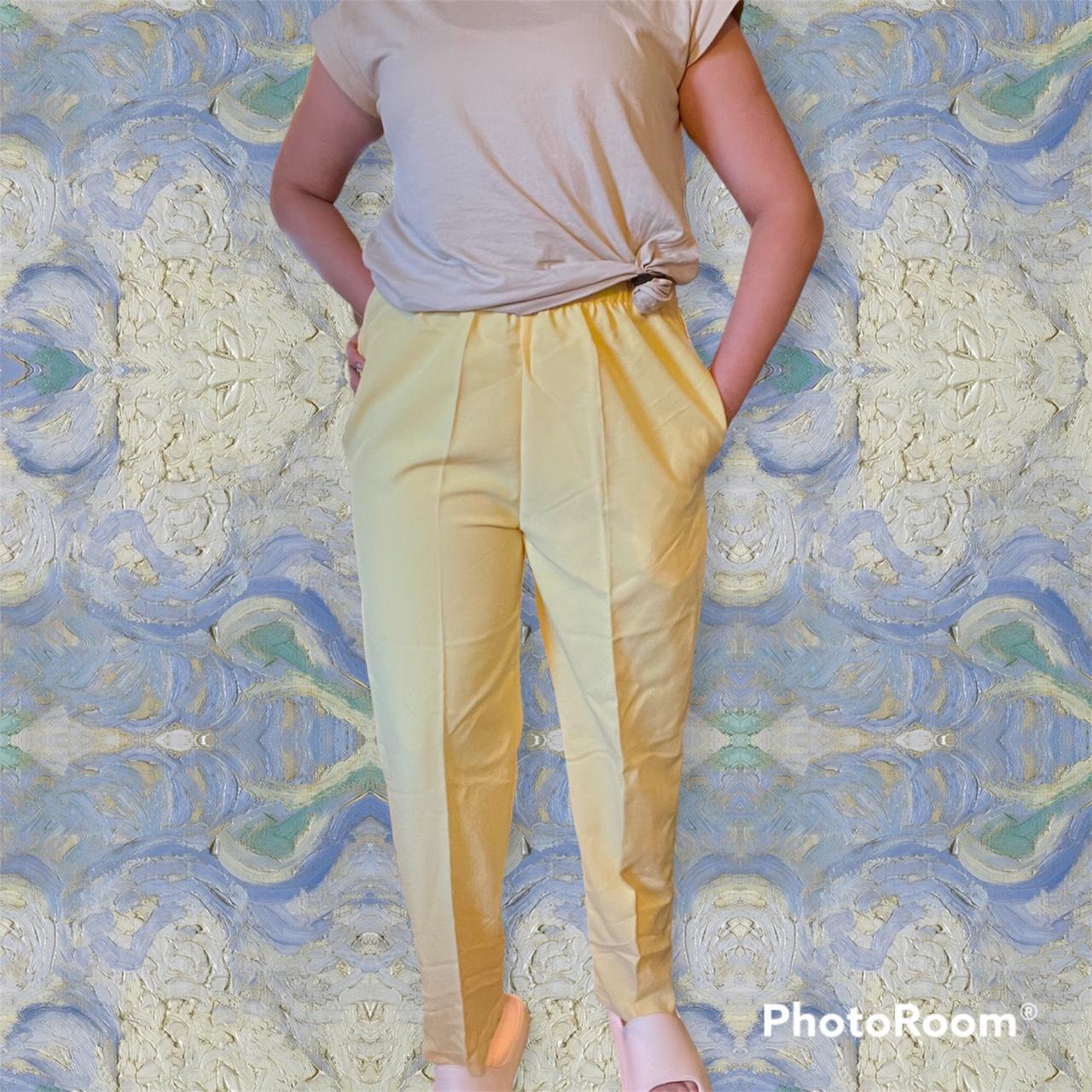 VNTG Pant Suit Bottoms Pastel yellow trouser pants... - Depop