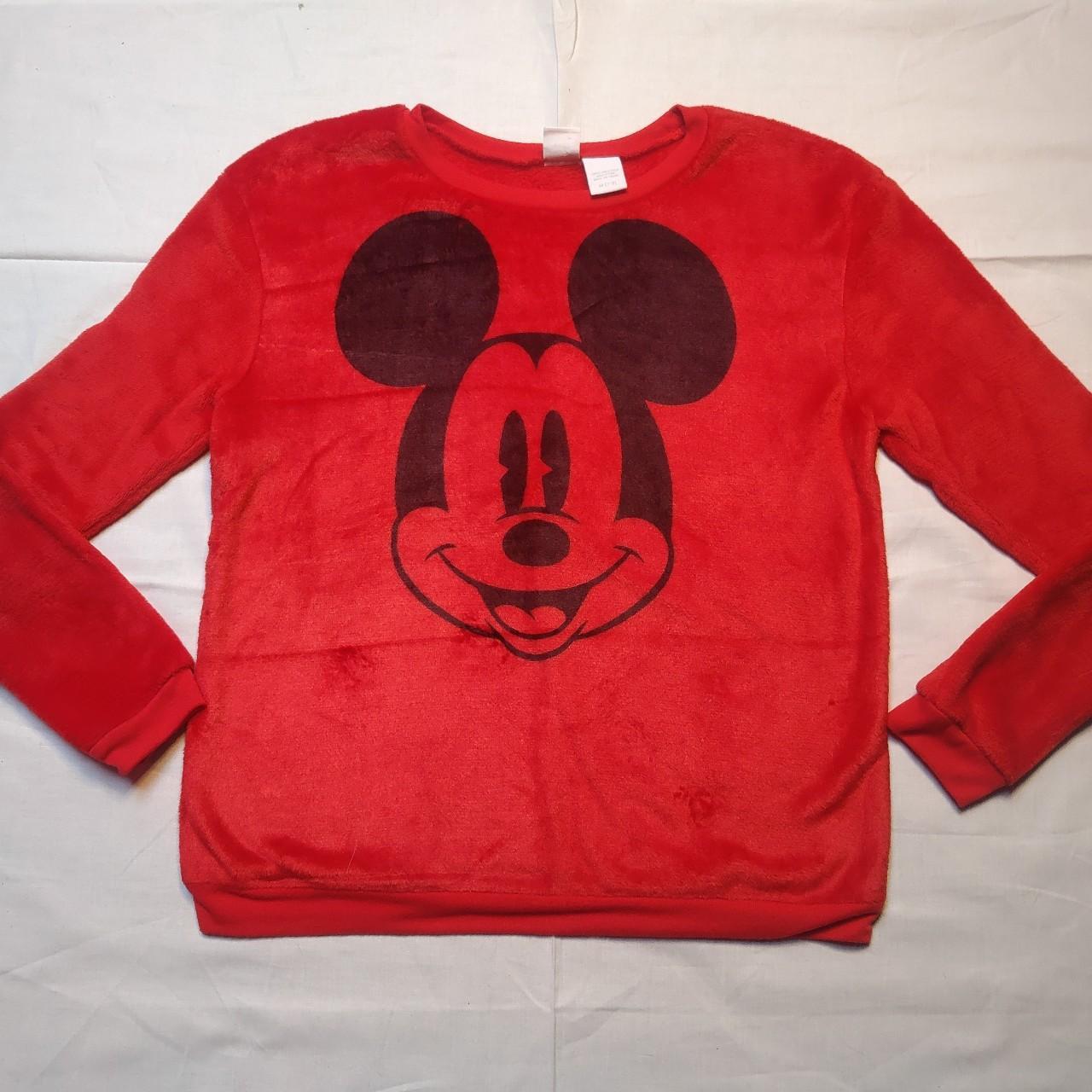 Disney Sweater Women's Medium Red Mickey Mouse Fuzzy... - Depop