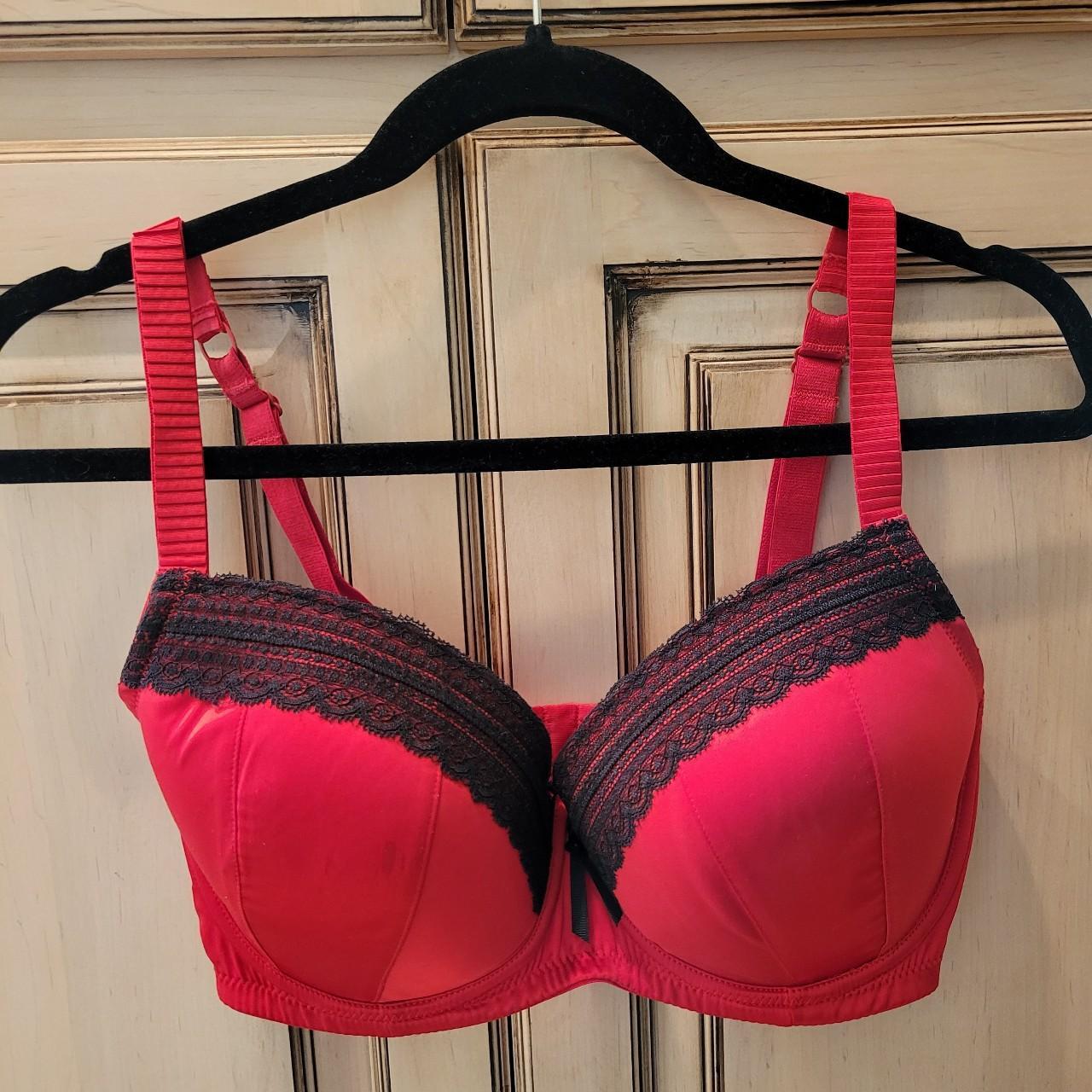 Red and black 32FF bra. Slight stain on the front of... - Depop