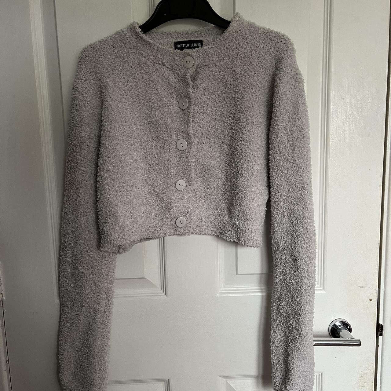 light grey cropped cardigan super comfy, size... - Depop