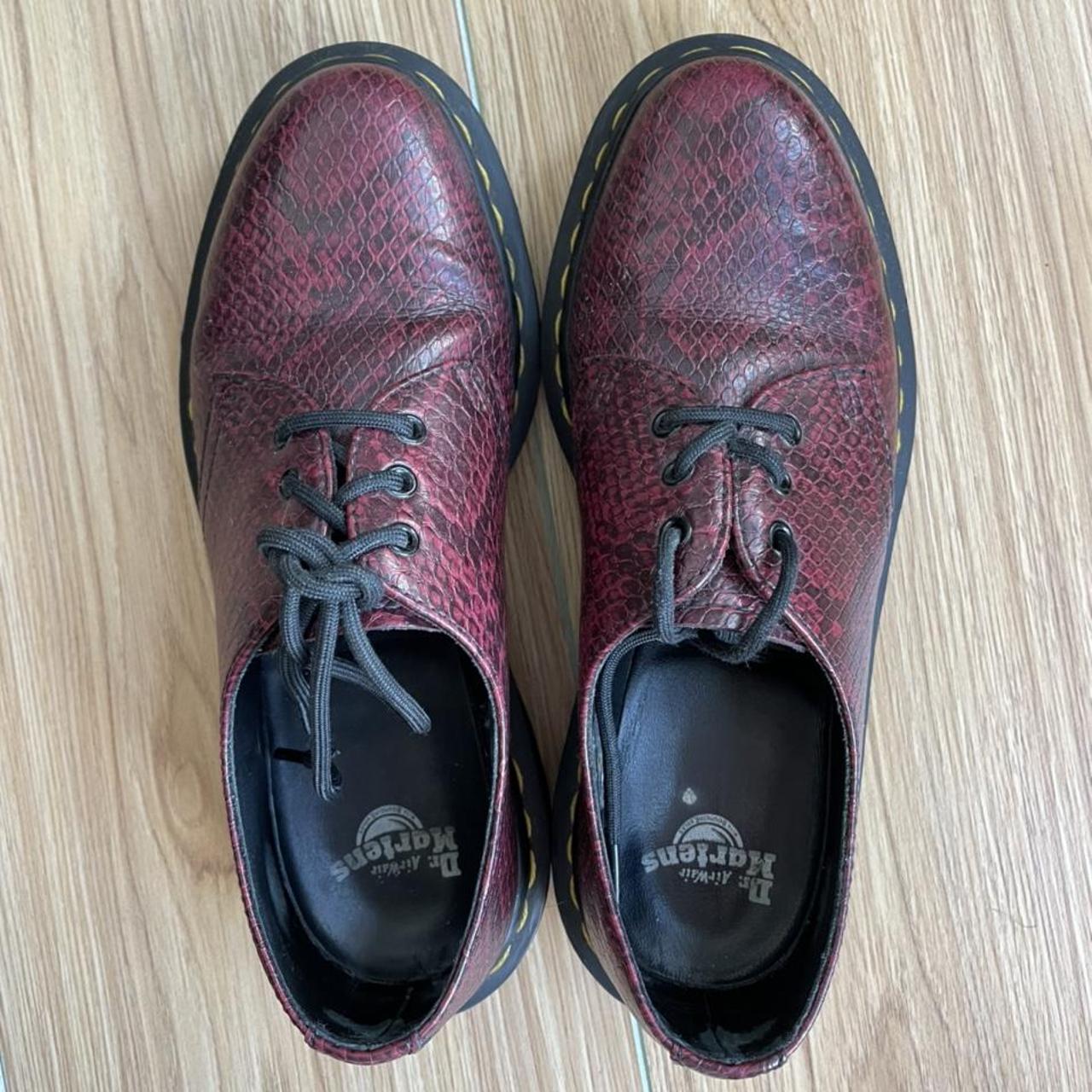 Dr Martens 1461 red snakeskin shoes. Worn a couple... - Depop