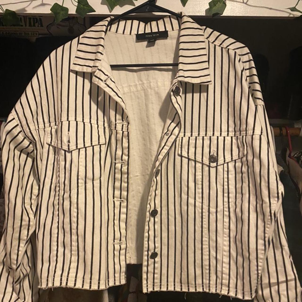 Striped Crop Denim Jacket. #stripes #timburton... - Depop