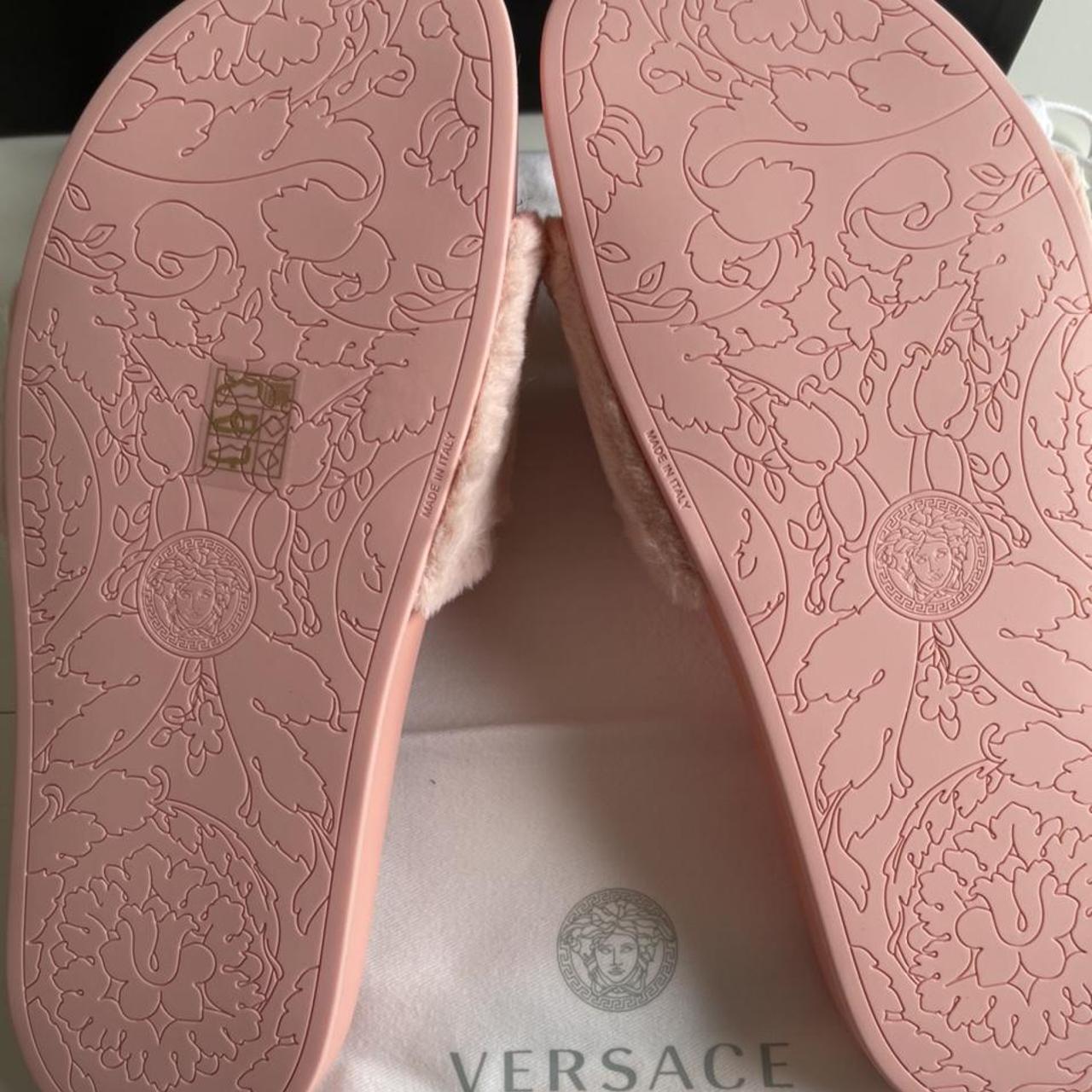 Versace Pink Medusa Fuzzy Slide Sandals. Brand New... - Depop
