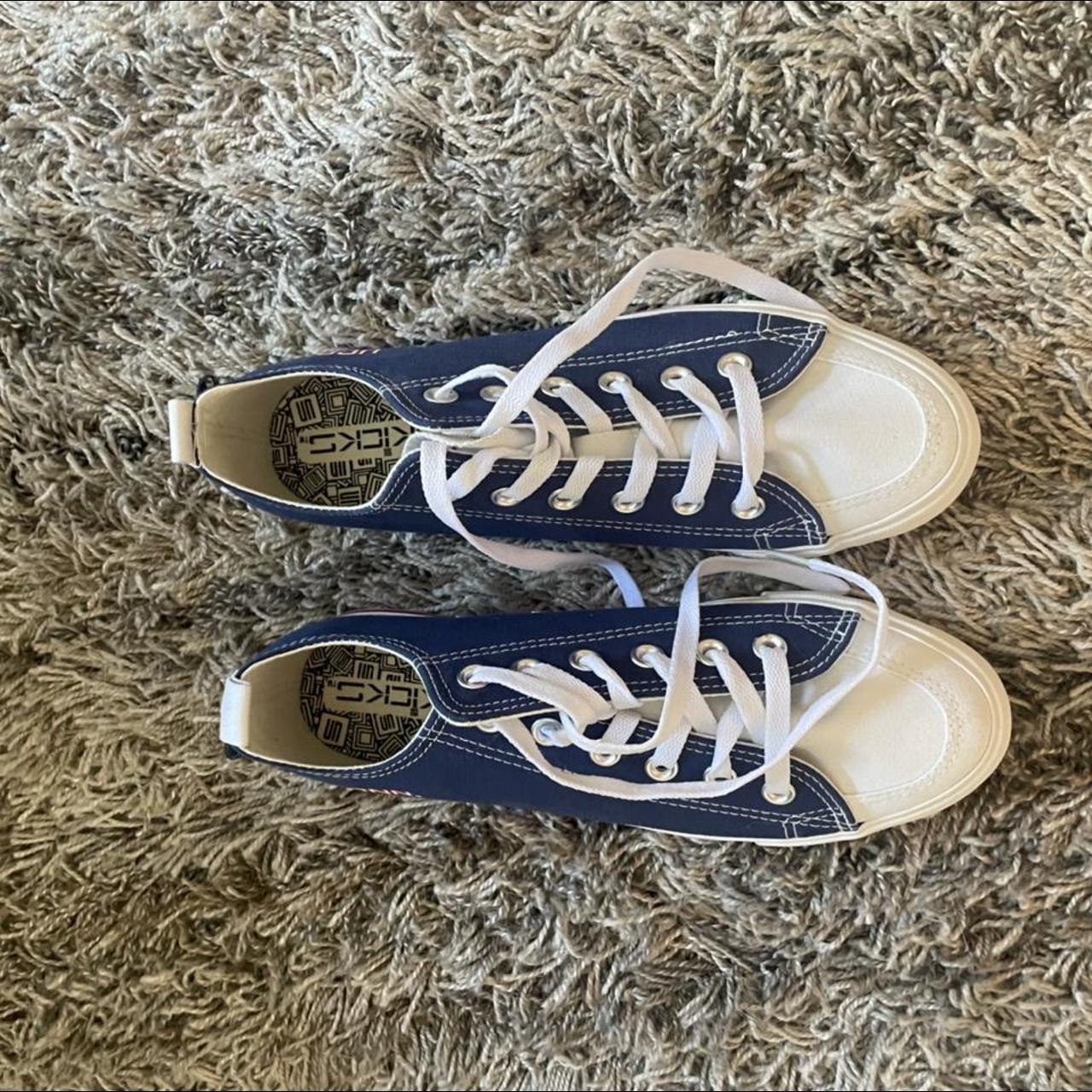 Women's Navy and White Trainers | Depop