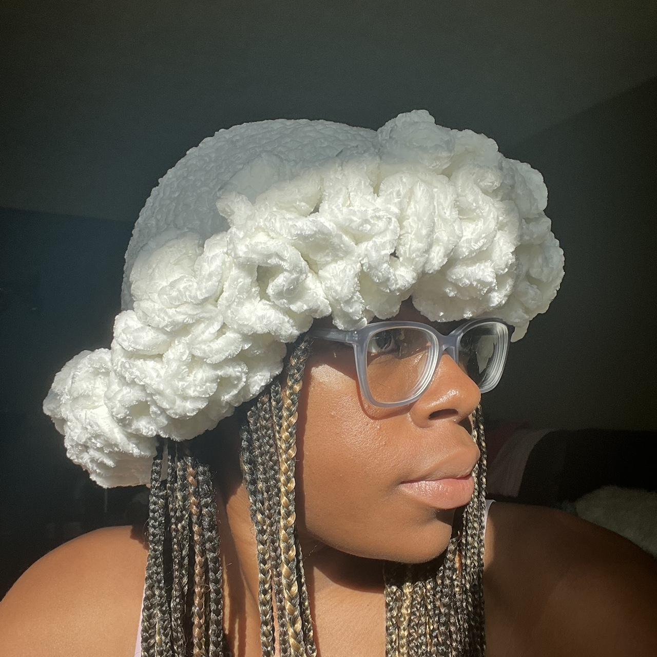 Oversized Crochet Ruffle Hat 100% acrylic velour... - Depop