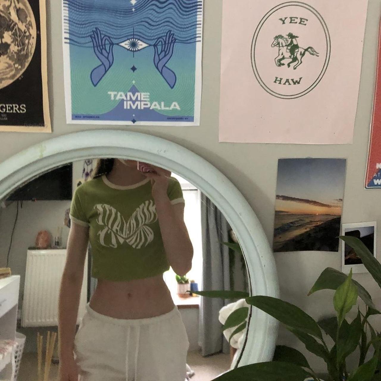 pull and bear green crop top “matcha latte with... - Depop