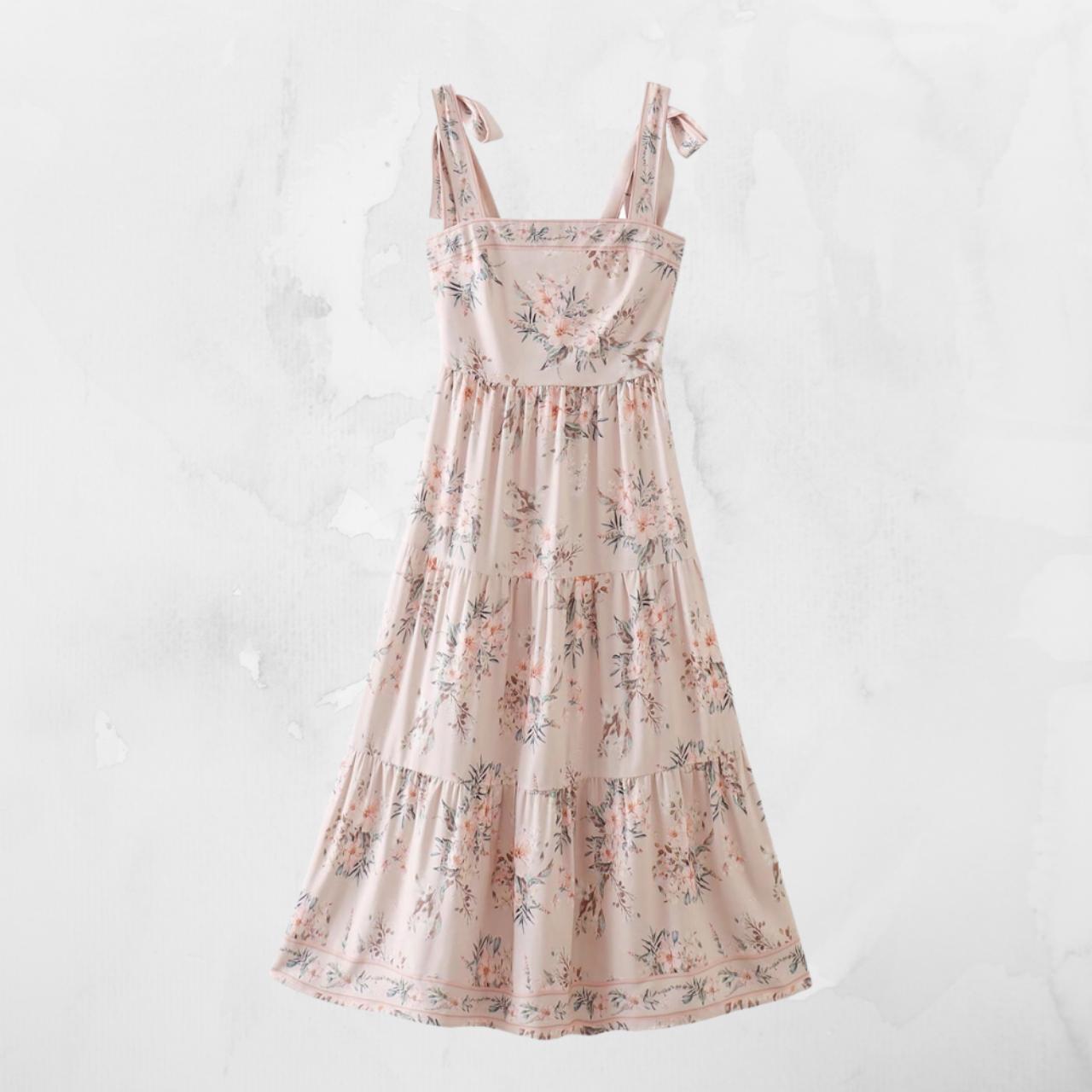 Vintage Floral Print Boho Dress Midi Summer Dress Depop