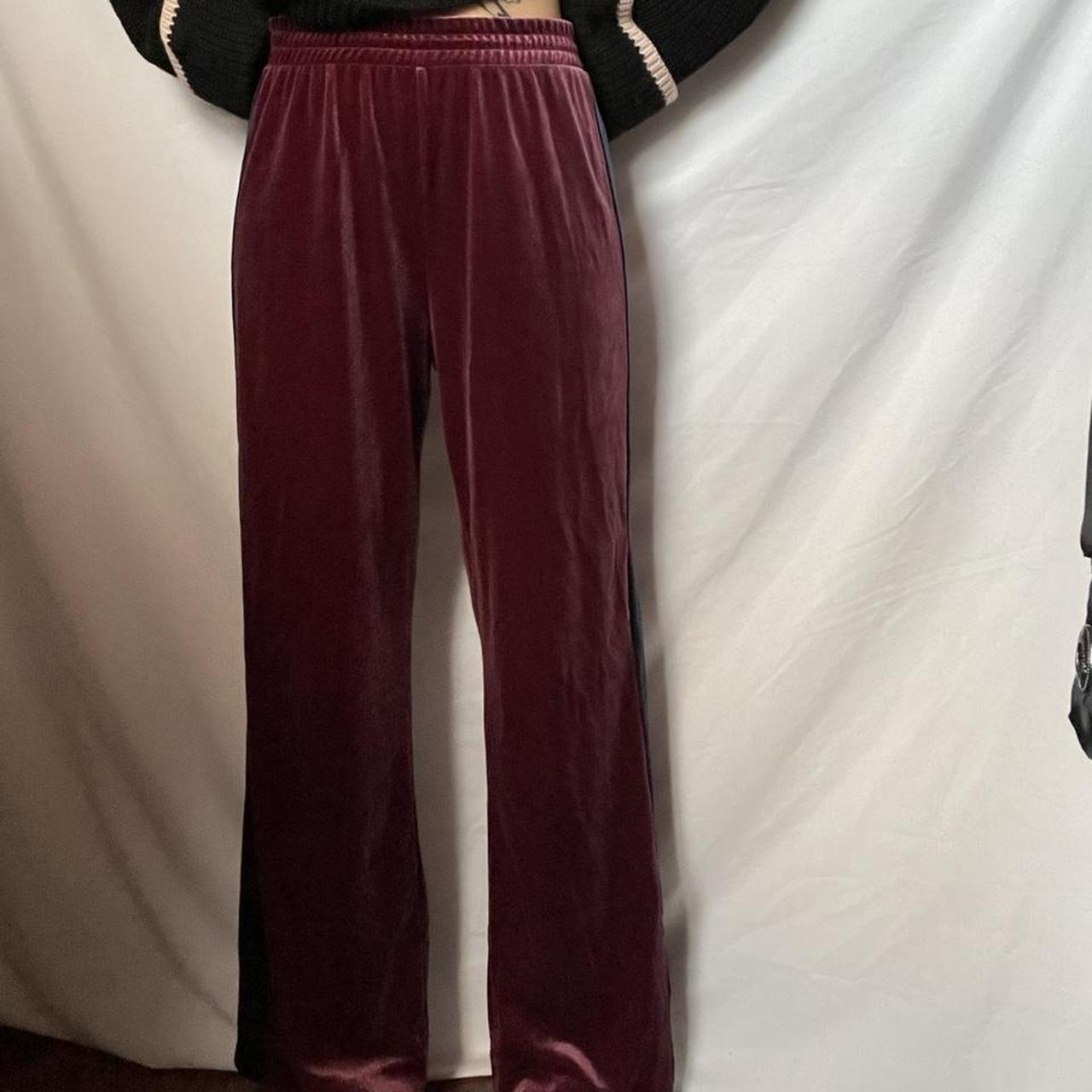 velour red and navy stripe lounge pants by... - Depop