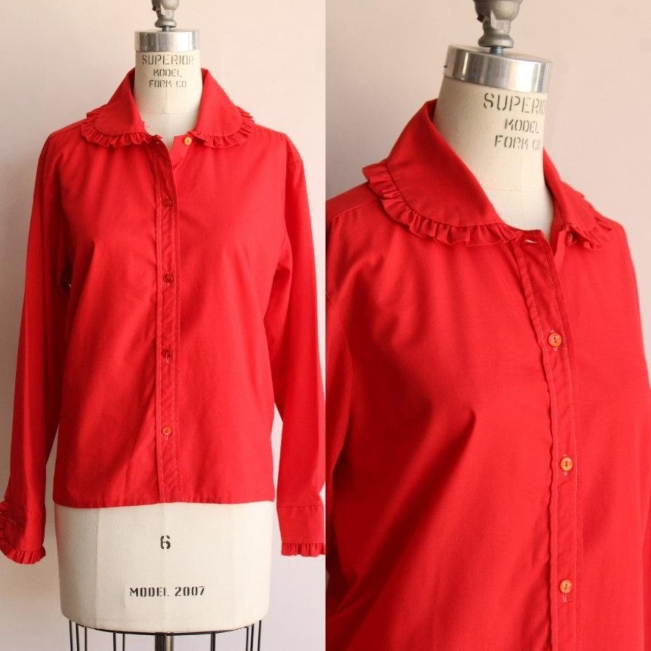 Charming red button up blouse from the 1970s.... - Depop
