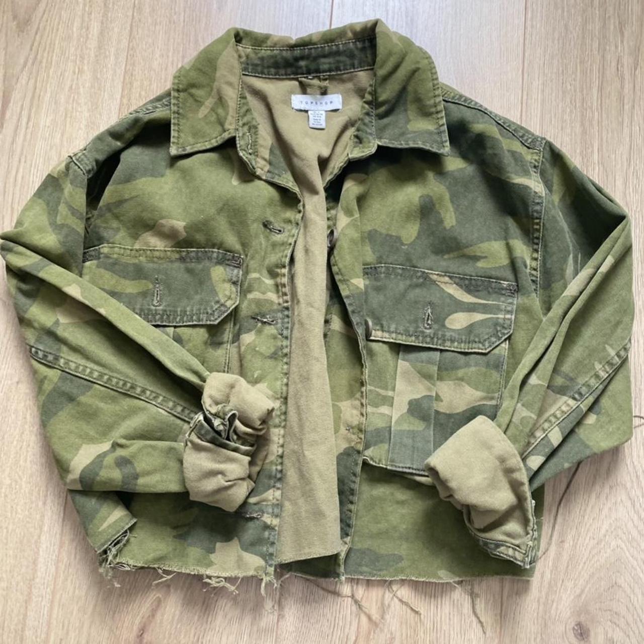 topshop cropped camo jacket, really good condition... - Depop